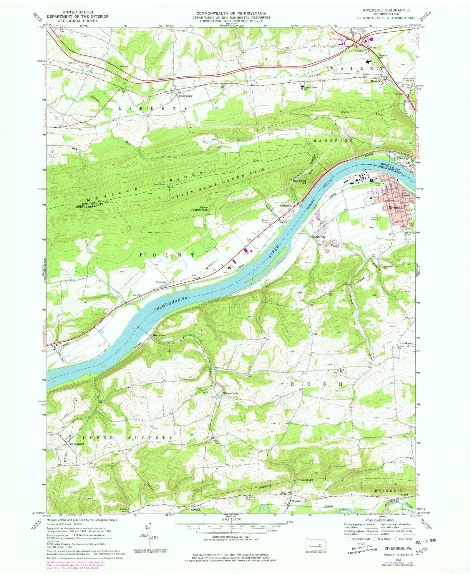Classic USGS Riverside Pennsylvania 7.5'x7.5' Topo Map – MyTopo Map Store