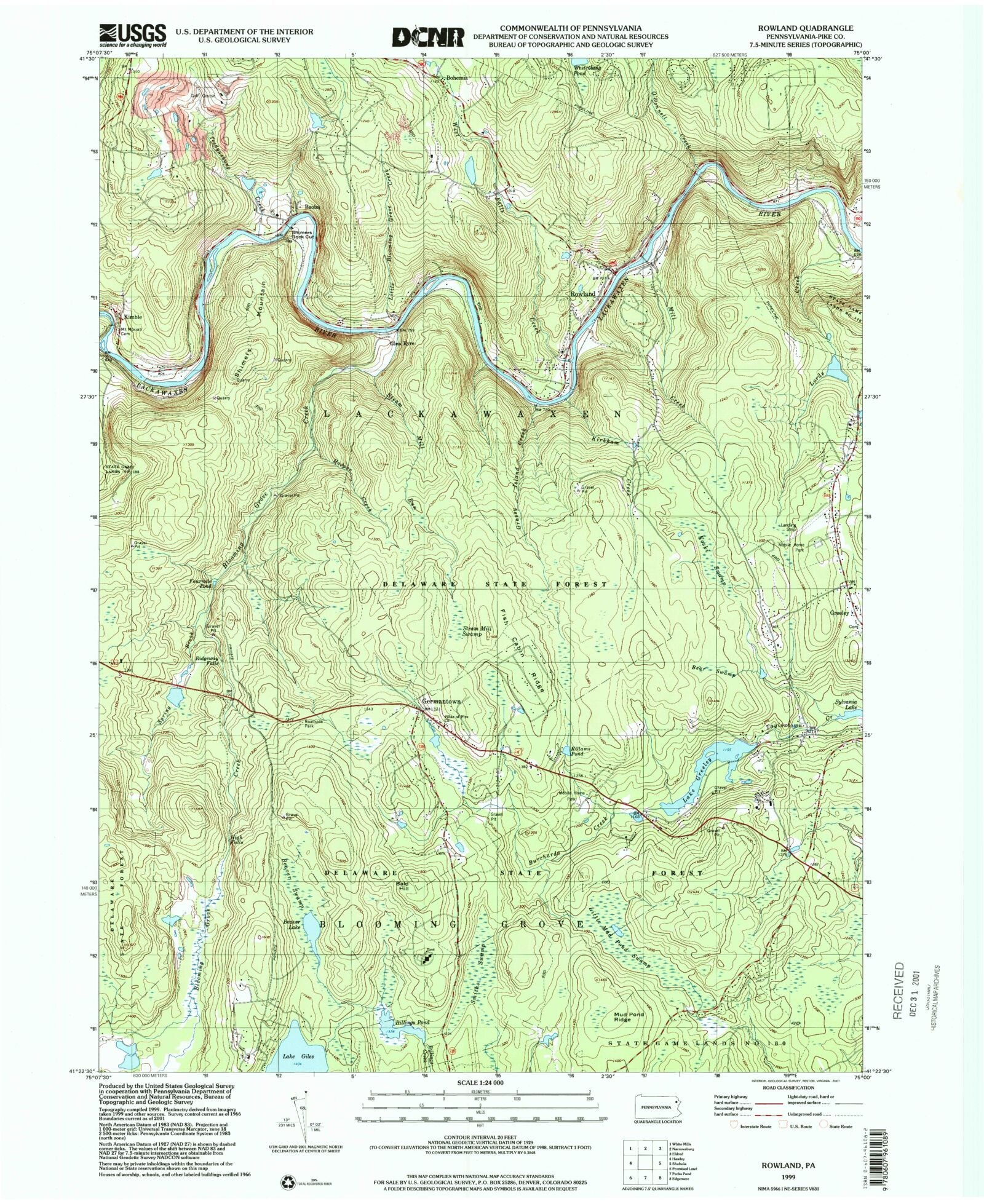 Classic USGS Rowland Pennsylvania 7.5'x7.5' Topo Map – MyTopo Map Store