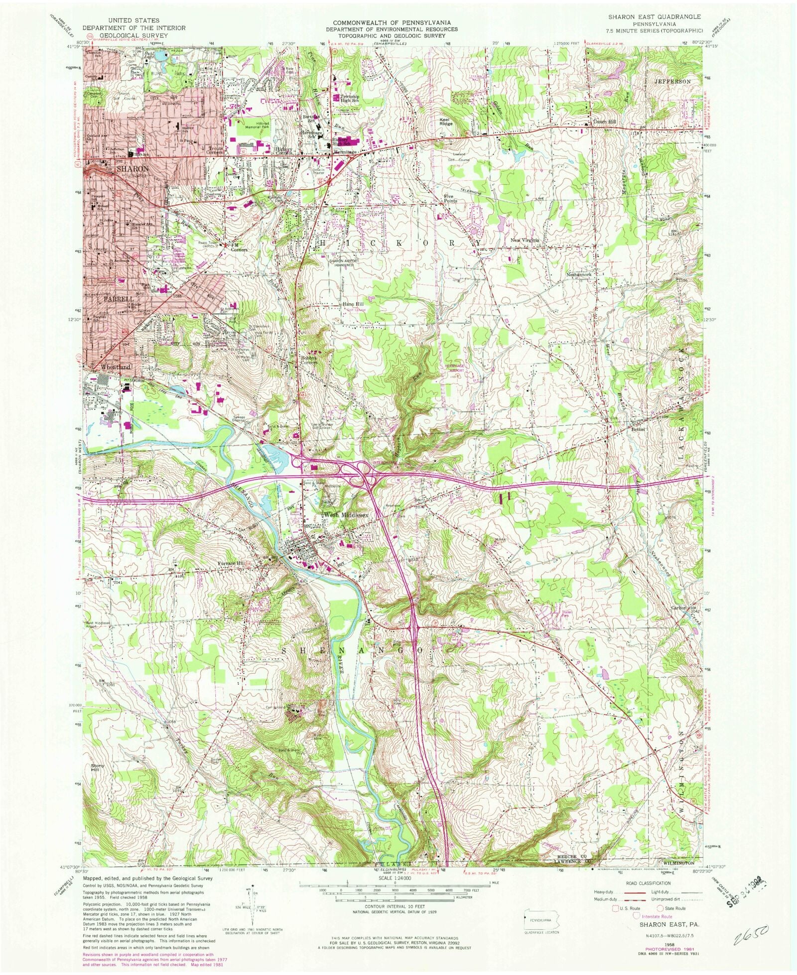 Classic USGS Sharon East Pennsylvania 7.5'x7.5' Topo Map – MyTopo Map Store