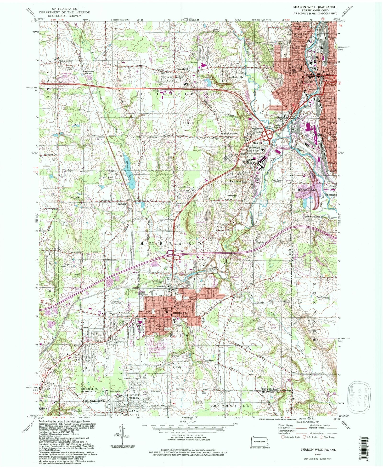 Classic USGS Sharon West Pennsylvania 7.5'x7.5' Topo Map – MyTopo Map Store