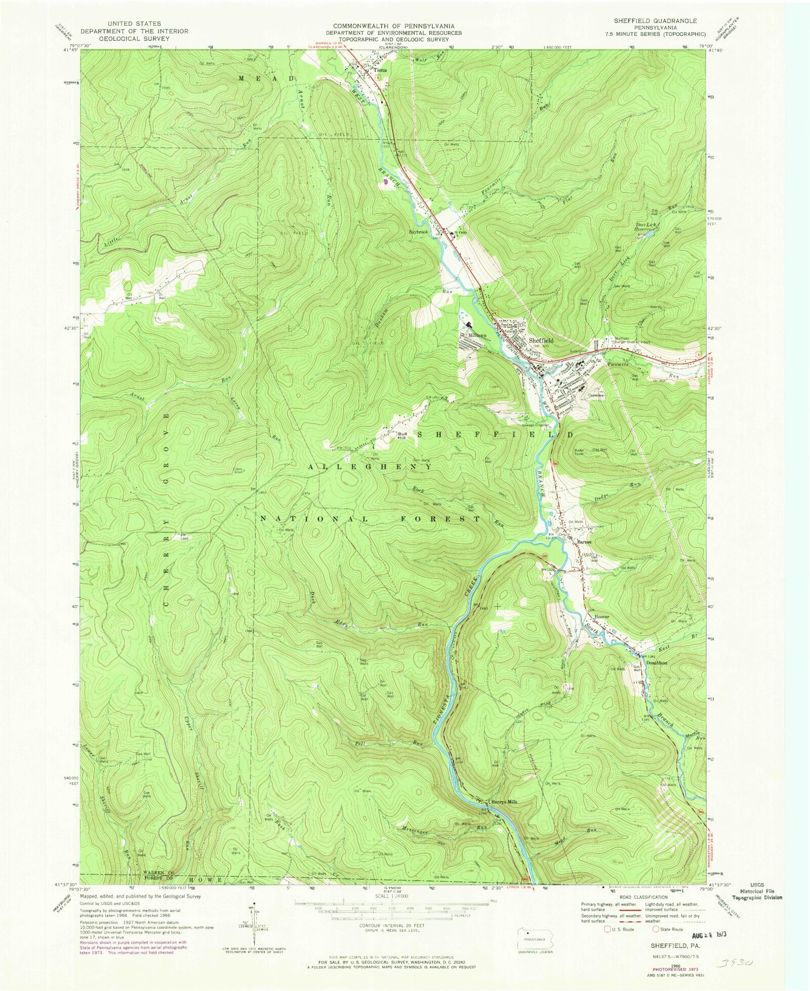 Classic USGS Sheffield Pennsylvania 7.5'x7.5' Topo Map – MyTopo Map Store
