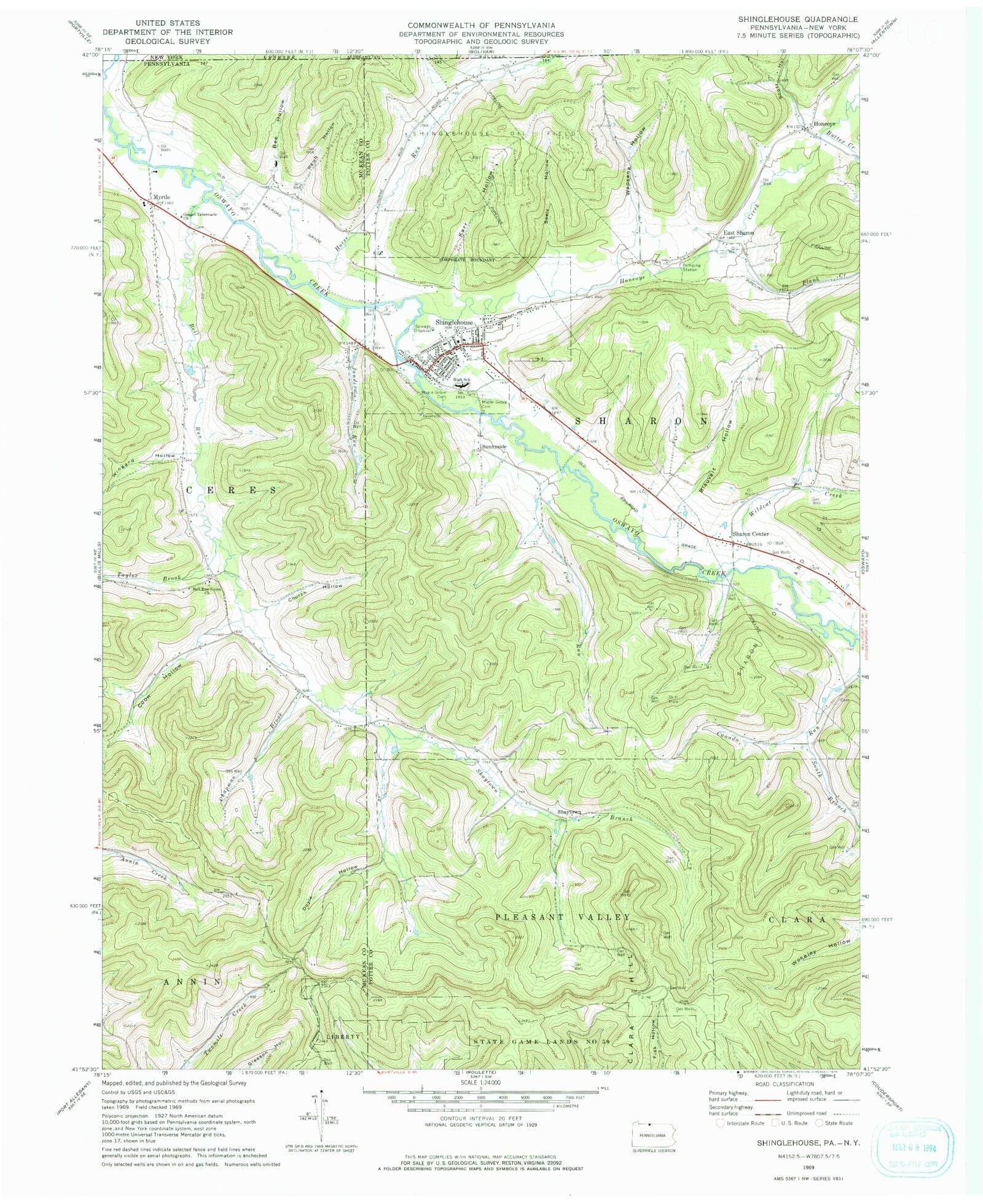 Classic USGS Shinglehouse Pennsylvania 7.5'x7.5' Topo Map – MyTopo Map ...