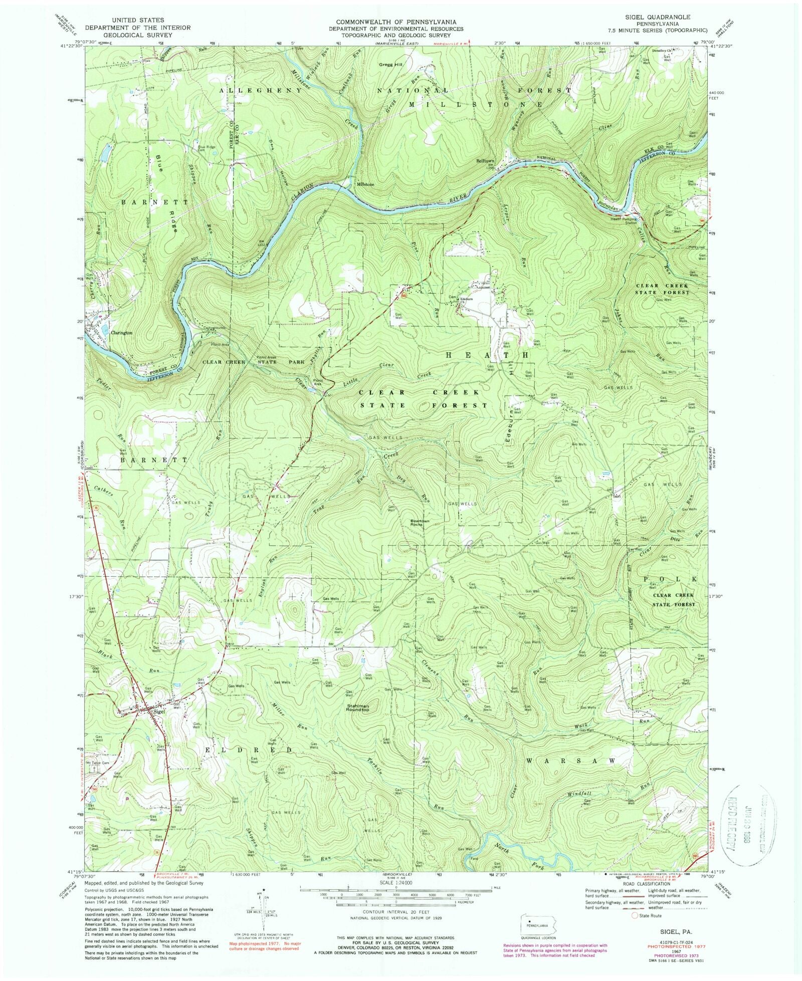 Classic USGS Sigel Pennsylvania 7.5'x7.5' Topo Map – MyTopo Map Store