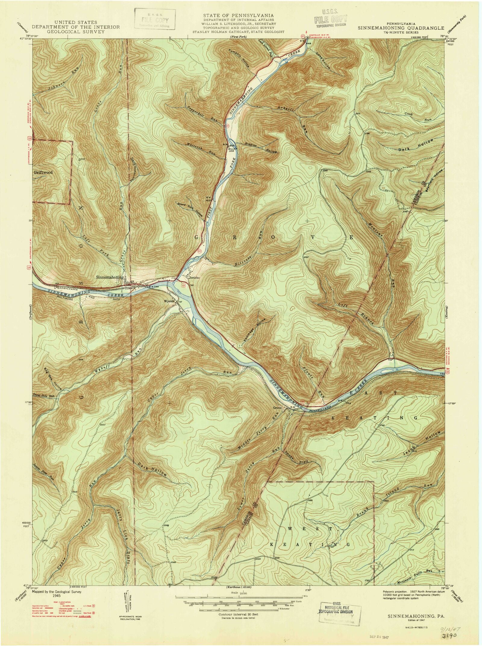 Classic USGS Sinnemahoning Pennsylvania 7.5'x7.5' Topo Map – MyTopo Map ...