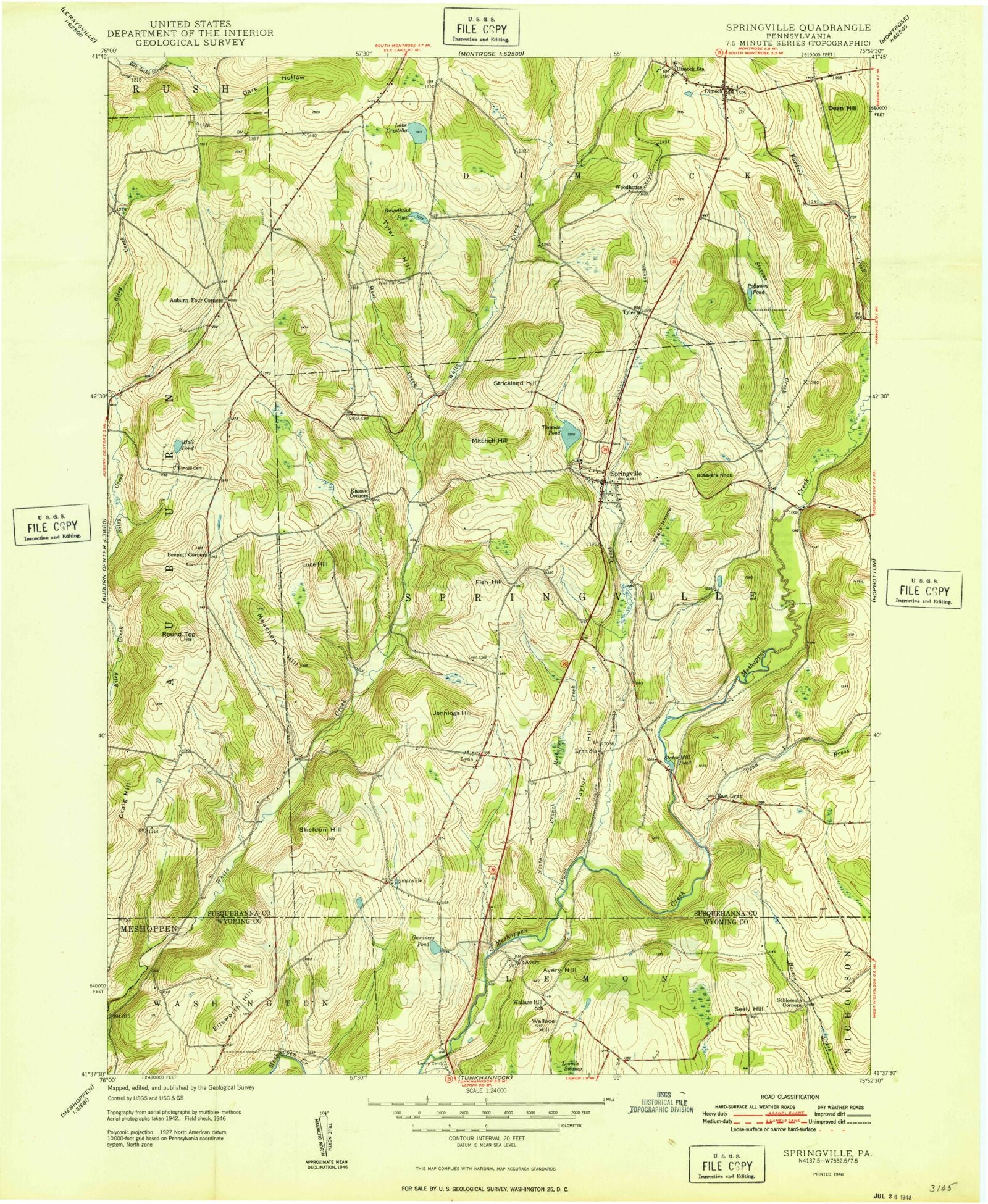 Classic USGS Springville Pennsylvania 7.5'x7.5' Topo Map – MyTopo Map Store