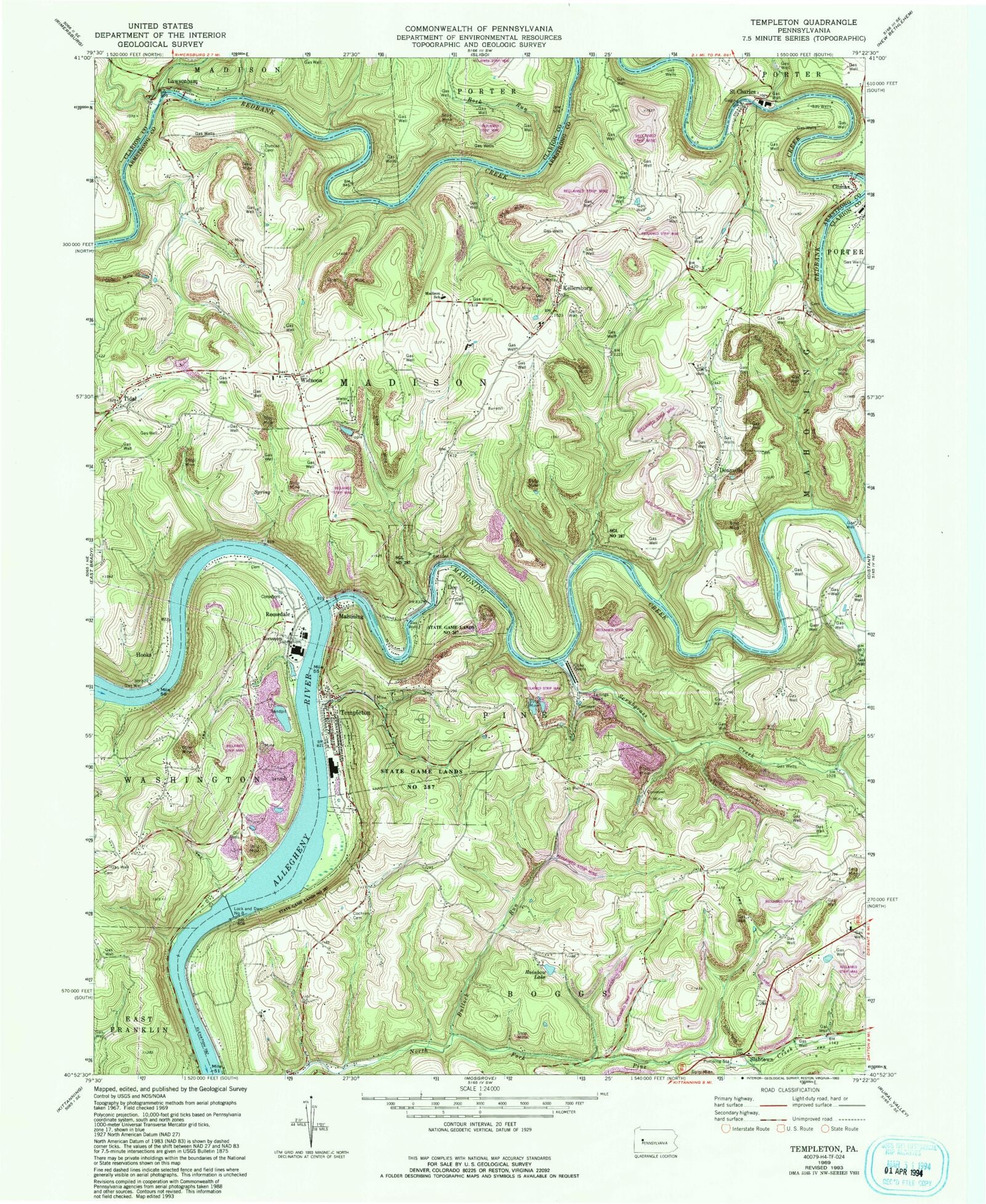Classic USGS Templeton Pennsylvania 7.5'x7.5' Topo Map – MyTopo Map Store