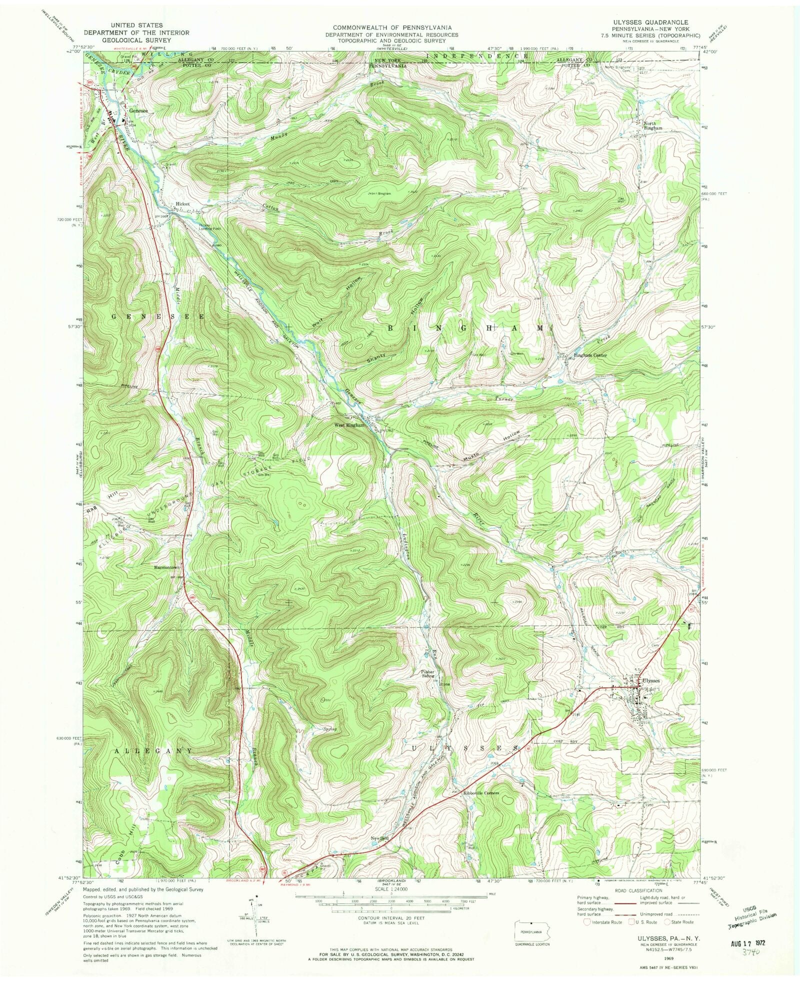 Classic USGS Ulysses Pennsylvania 7.5'x7.5' Topo Map – MyTopo Map Store