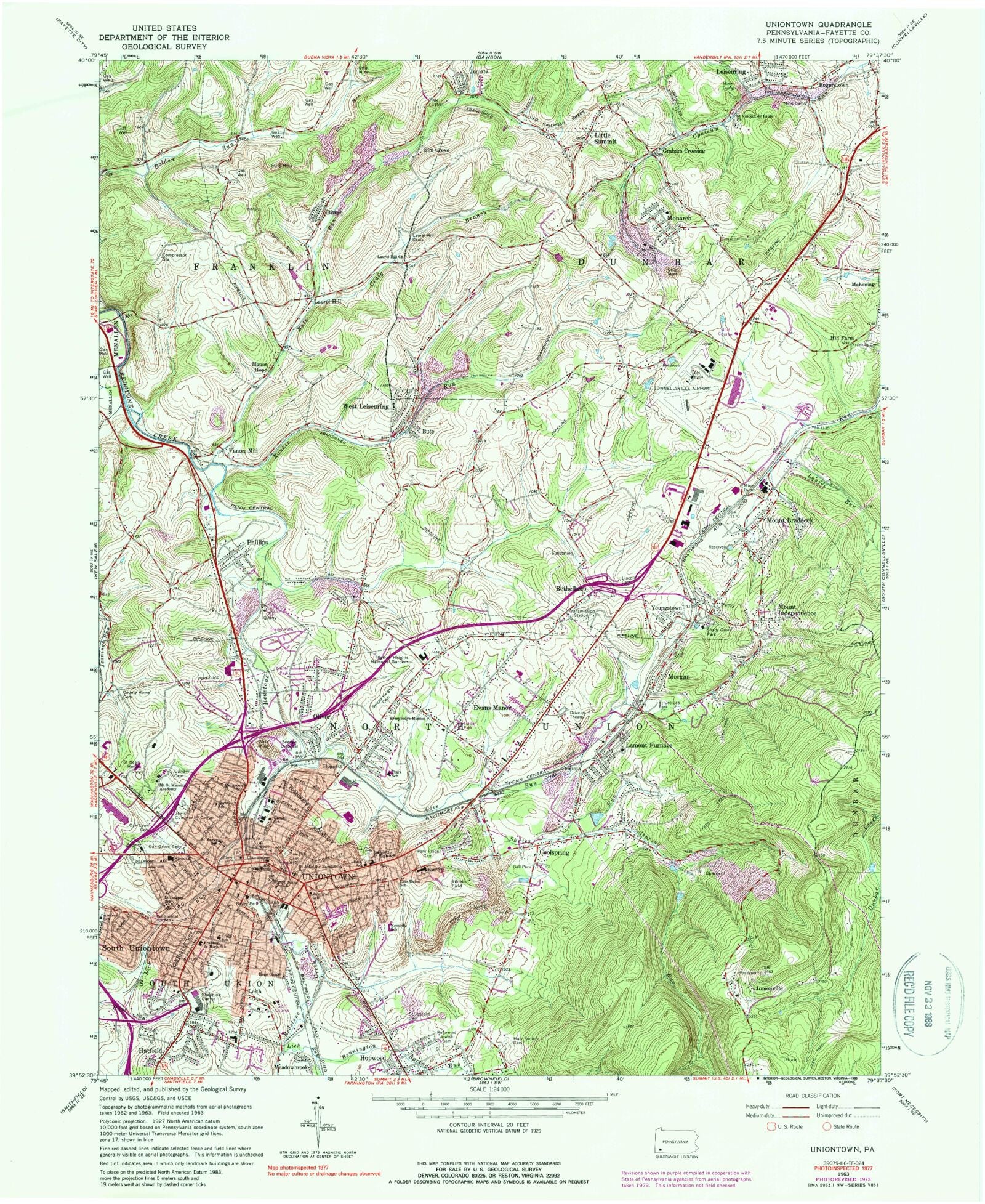 Classic USGS Uniontown Pennsylvania 7.5'x7.5' Topo Map – MyTopo Map Store
