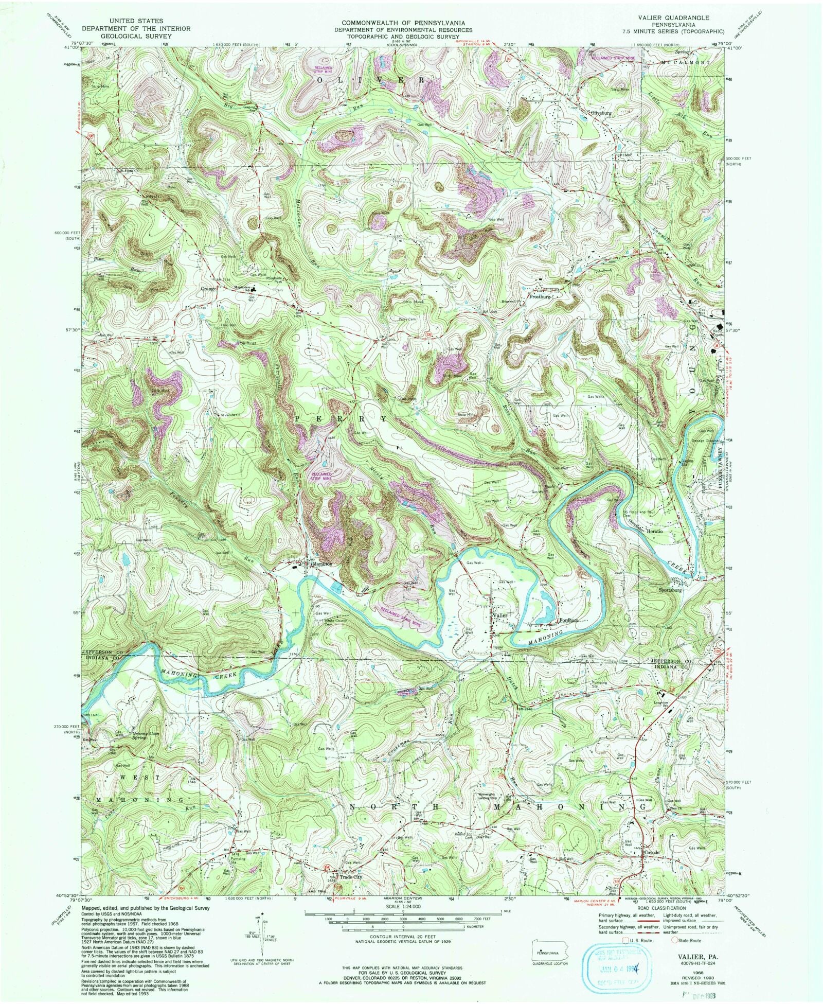 Classic USGS Valier Pennsylvania 7.5'x7.5' Topo Map – MyTopo Map Store