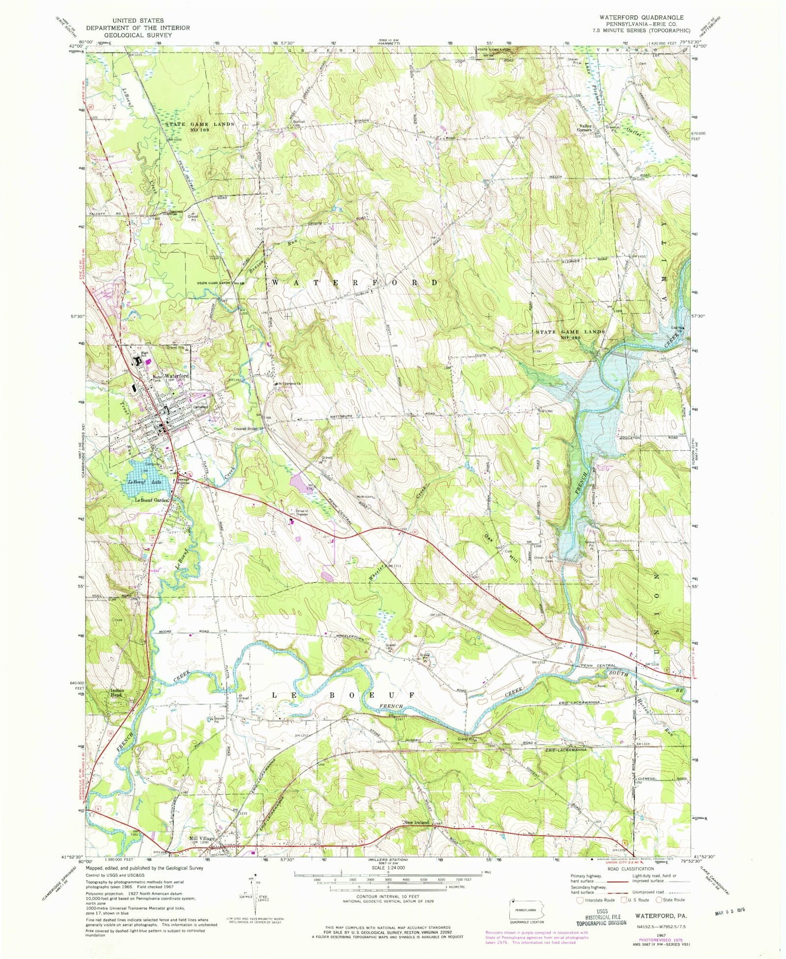 Classic USGS Waterford Pennsylvania 7.5'x7.5' Topo Map – MyTopo Map Store