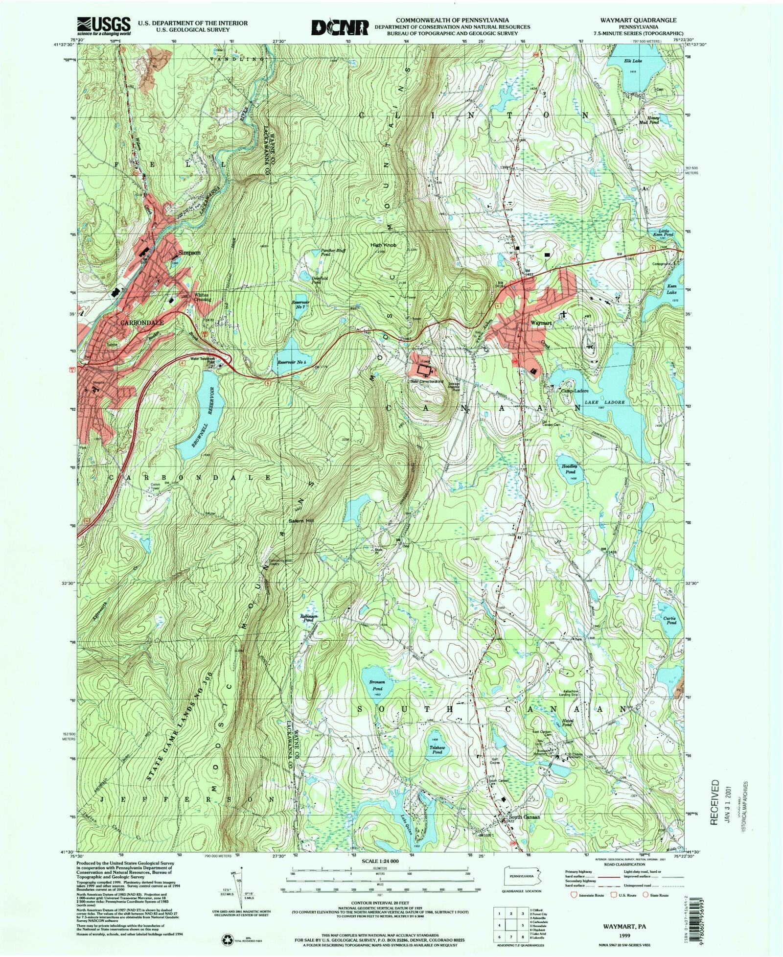 Classic USGS Waymart Pennsylvania 7.5'x7.5' Topo Map – MyTopo Map Store