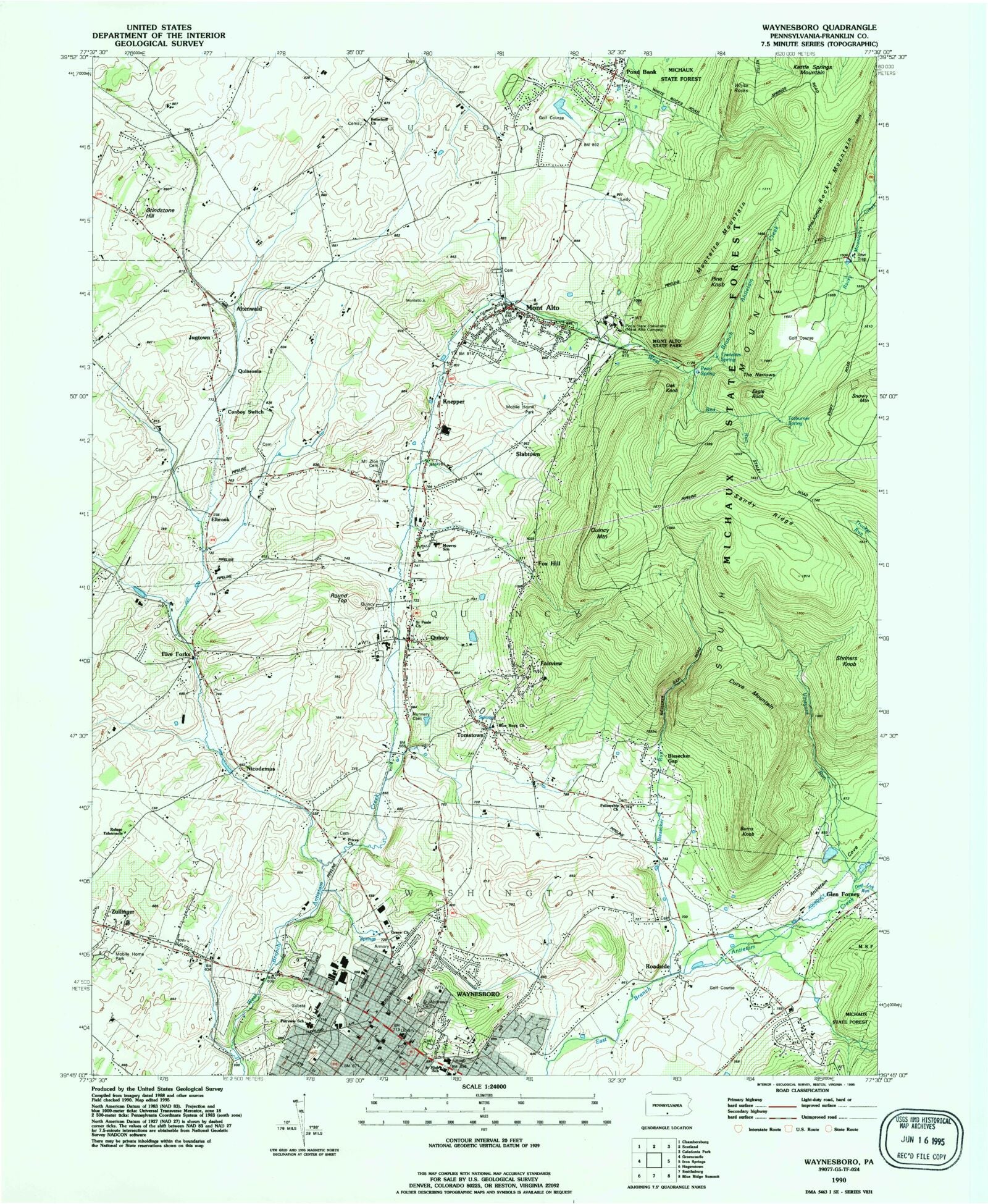 Classic USGS Waynesboro Pennsylvania 7.5'x7.5' Topo Map – MyTopo Map Store