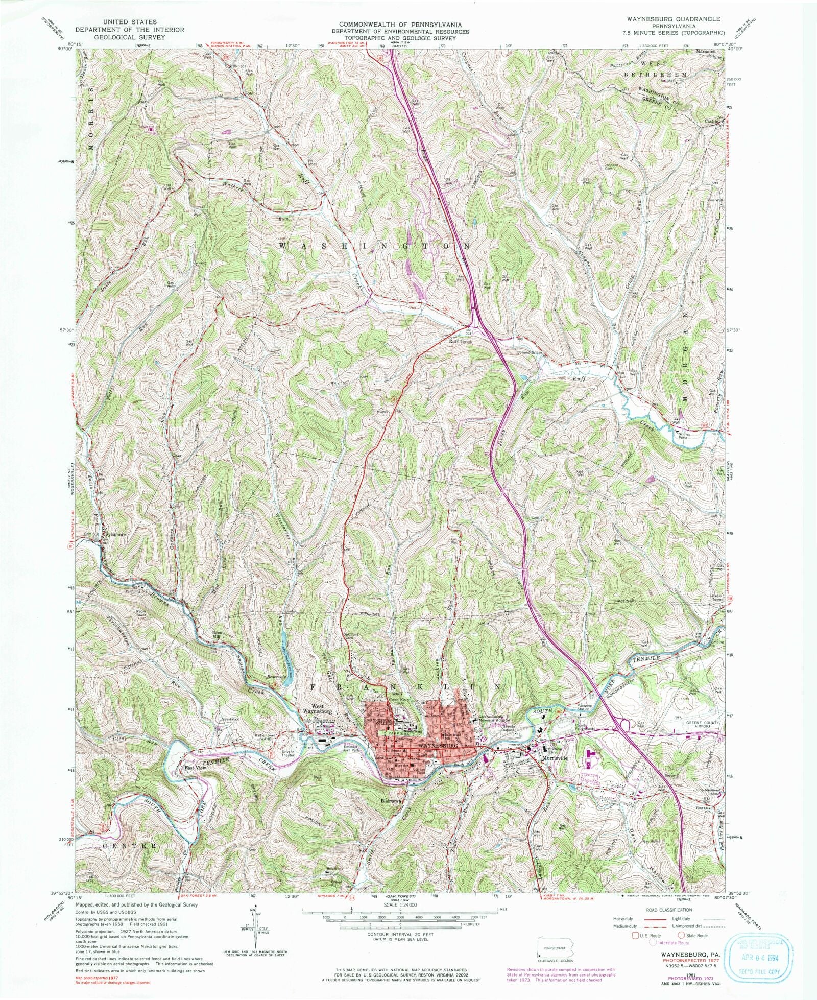 Classic USGS Waynesburg Pennsylvania 7.5'x7.5' Topo Map – MyTopo Map Store