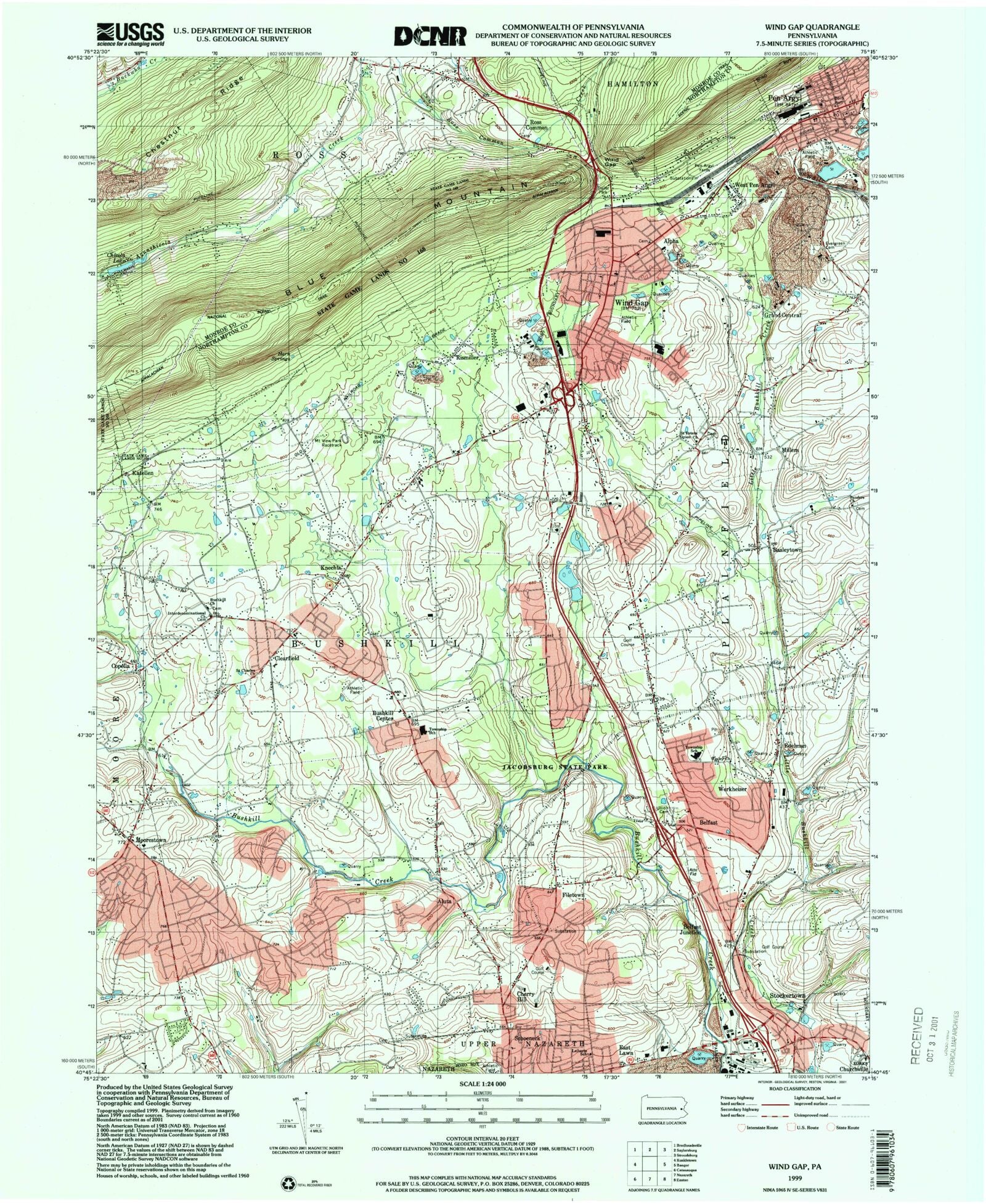 Classic USGS Wind Gap Pennsylvania 7.5'x7.5' Topo Map – MyTopo Map Store