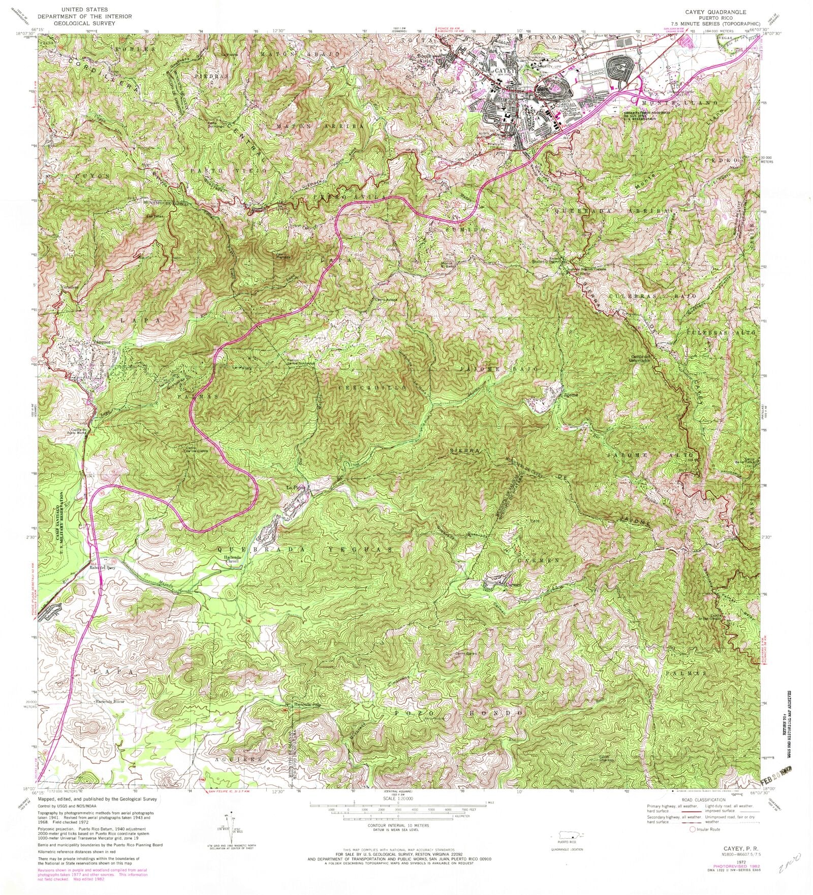 Classic USGS Cayey Puerto Rico 7.5'x7.5' Topo Map – MyTopo Map Store
