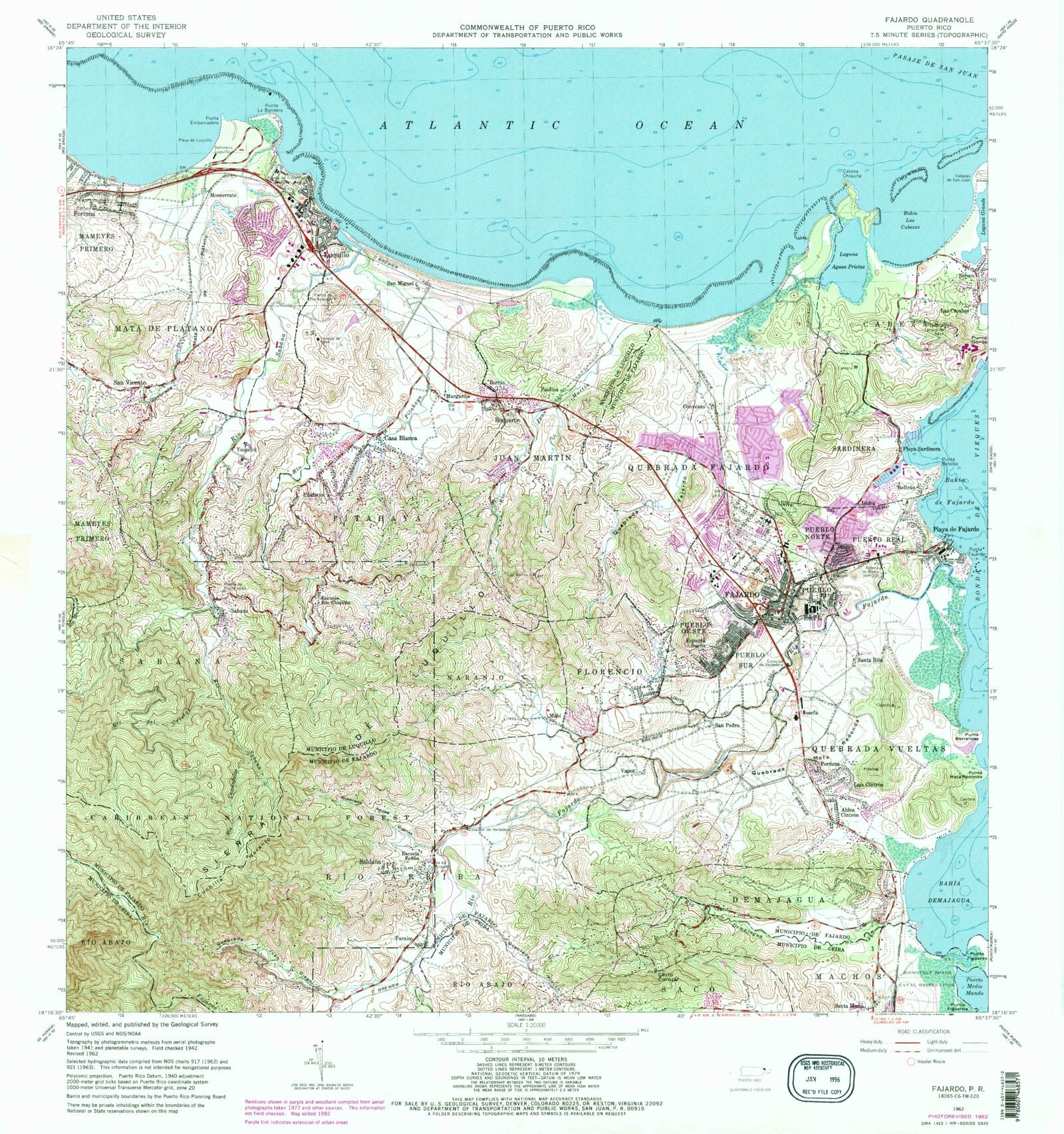 Classic USGS Fajardo Puerto Rico 7.5'x7.5' Topo Map – MyTopo Map Store