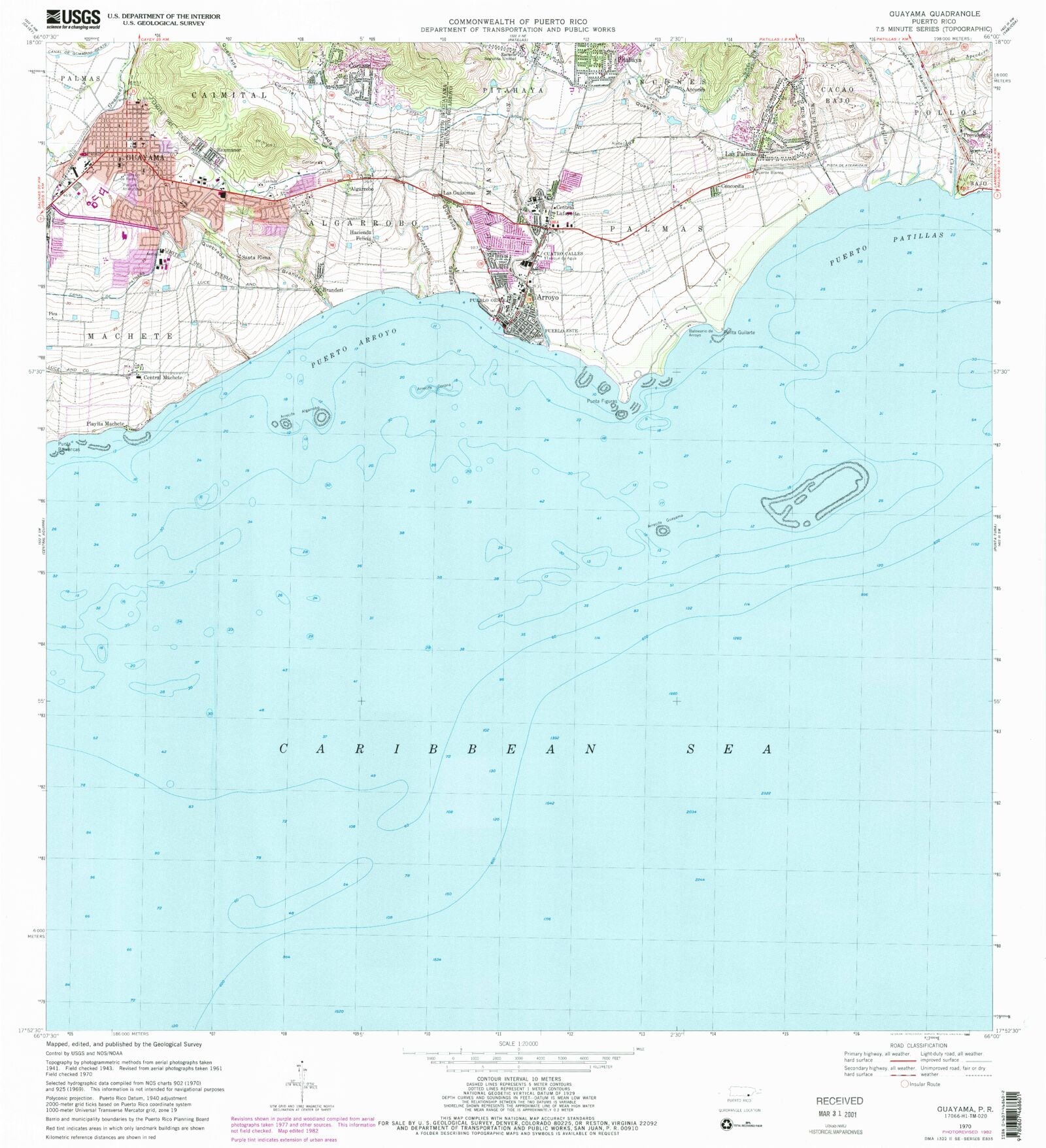 Classic USGS Guayama Puerto Rico 7.5'x7.5' Topo Map – MyTopo Map Store