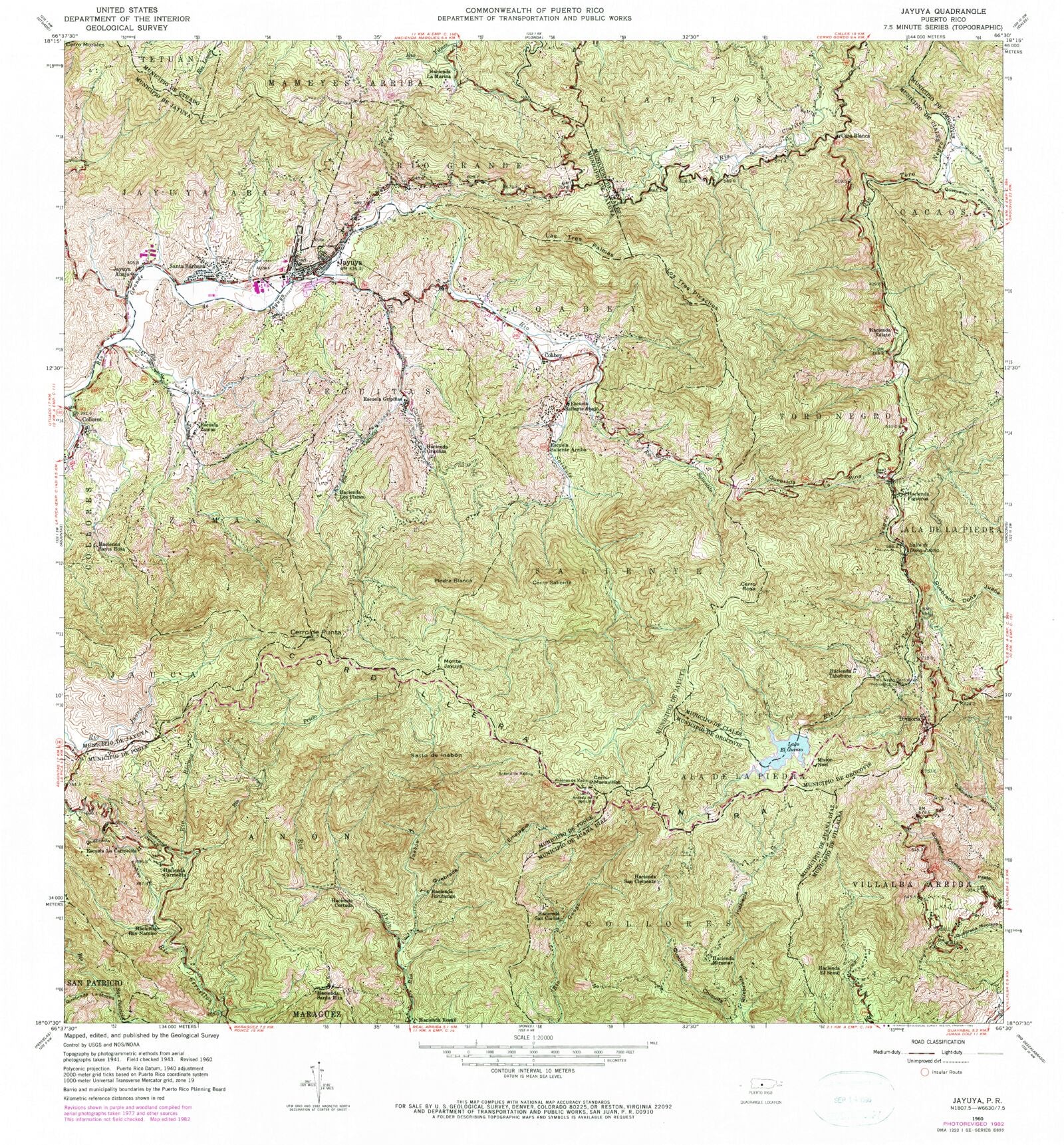 Classic USGS Jayuya Puerto Rico 7.5'x7.5' Topo Map – MyTopo Map Store