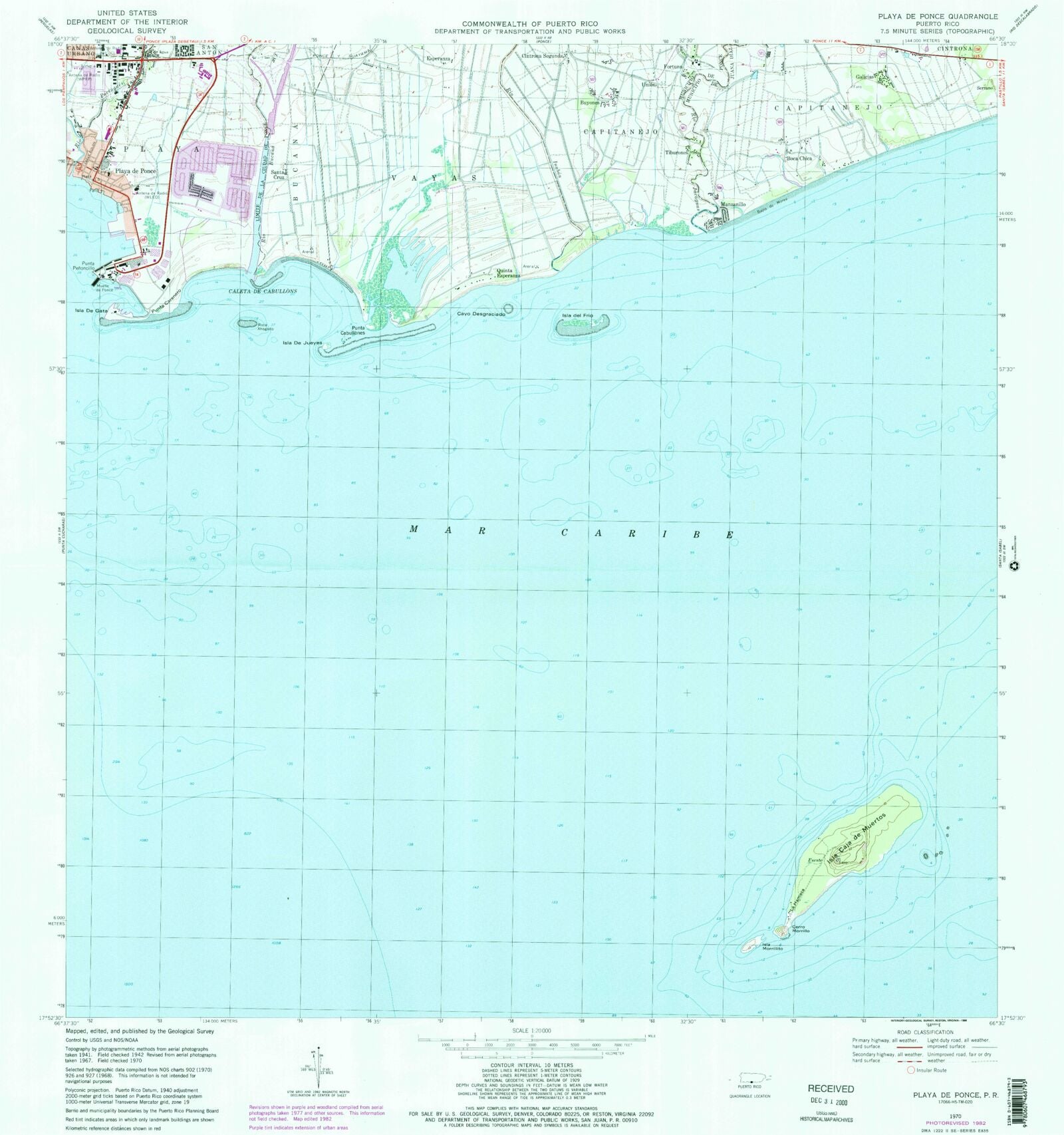 Classic USGS Playa De Ponce Puerto Rico 7.5'x7.5' Topo Map – MyTopo Map ...