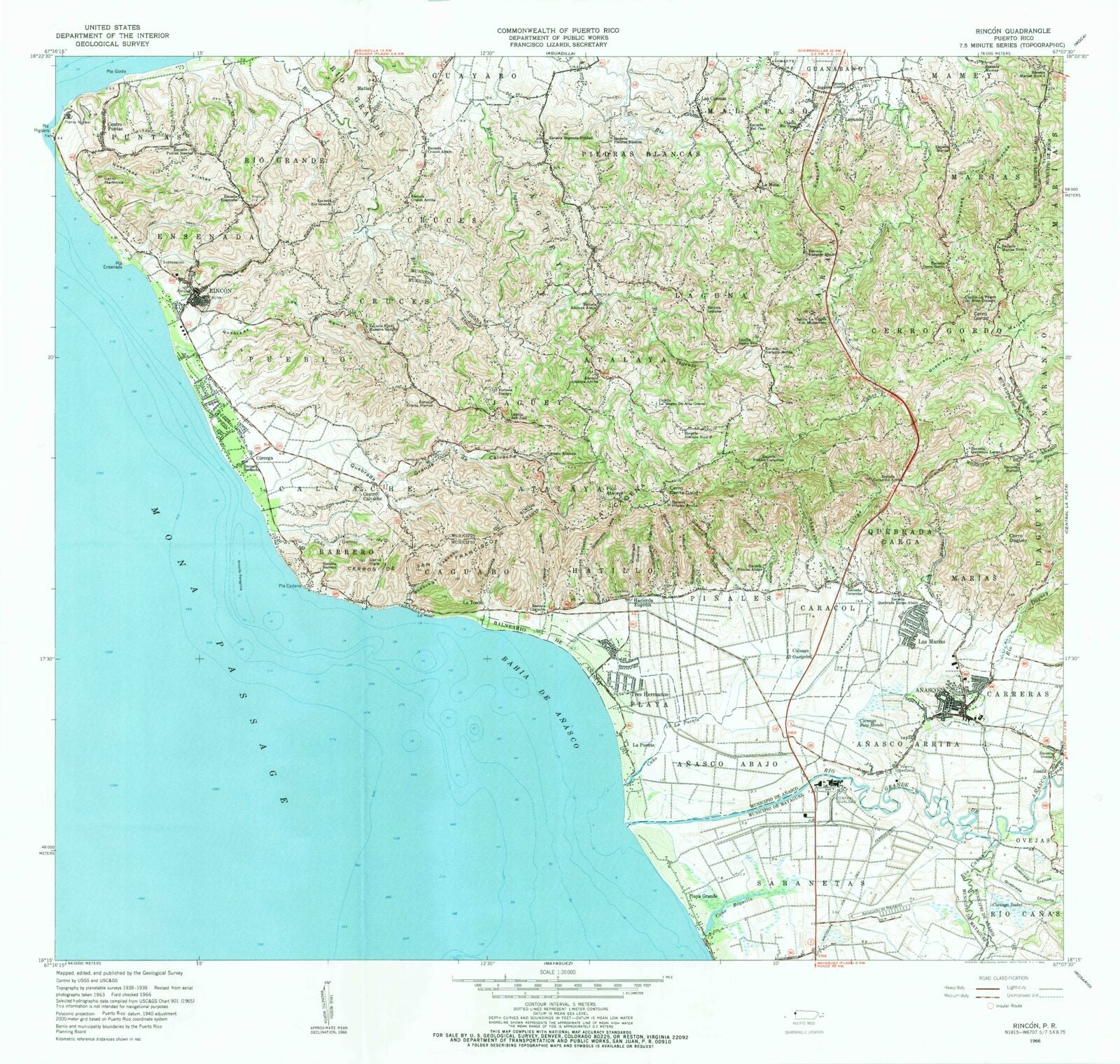 Classic USGS Rincon Puerto Rico 7.5'x7.5' Topo Map – MyTopo Map Store