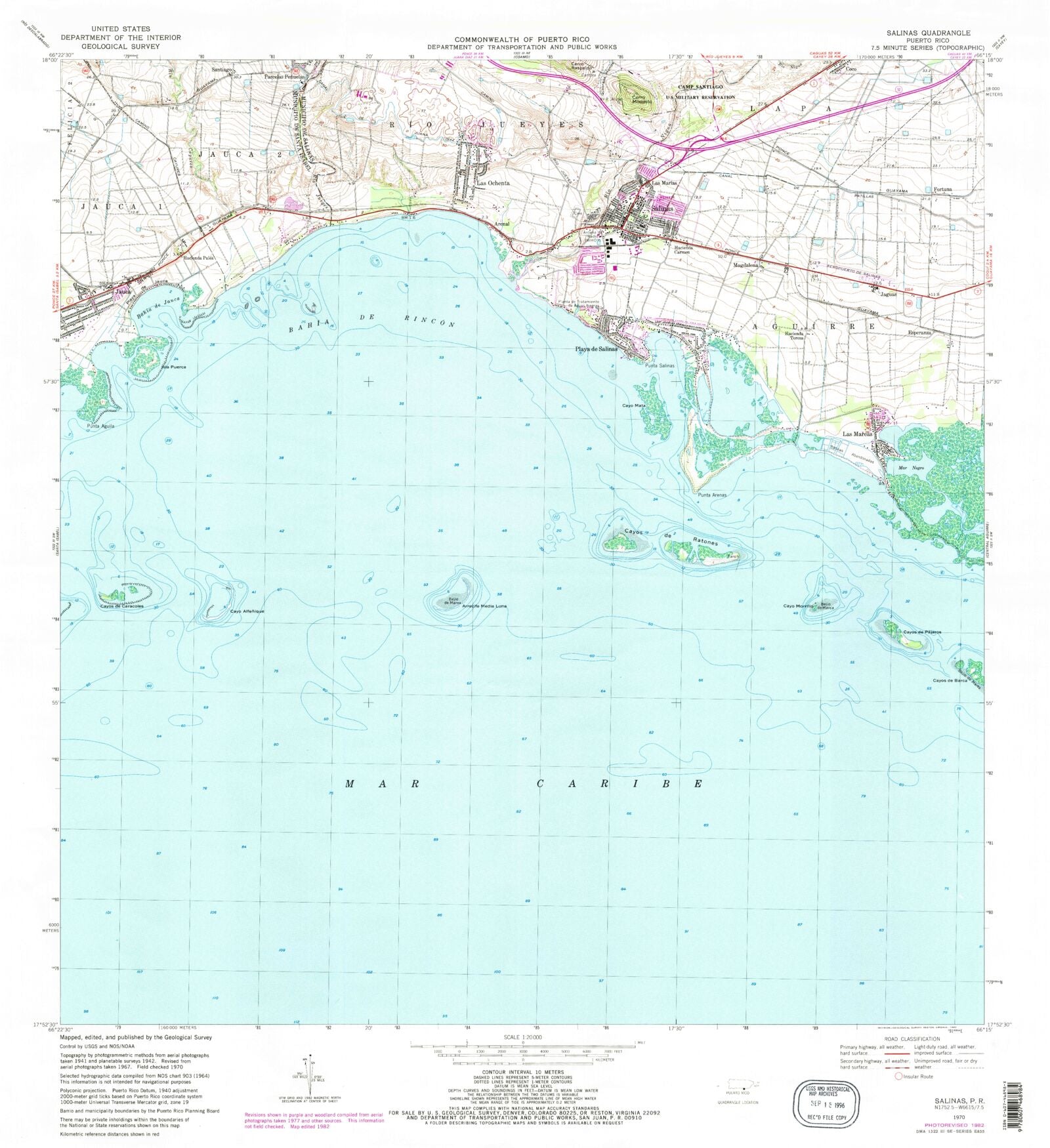 Classic USGS Salinas Puerto Rico 7.5'x7.5' Topo Map – MyTopo Map Store