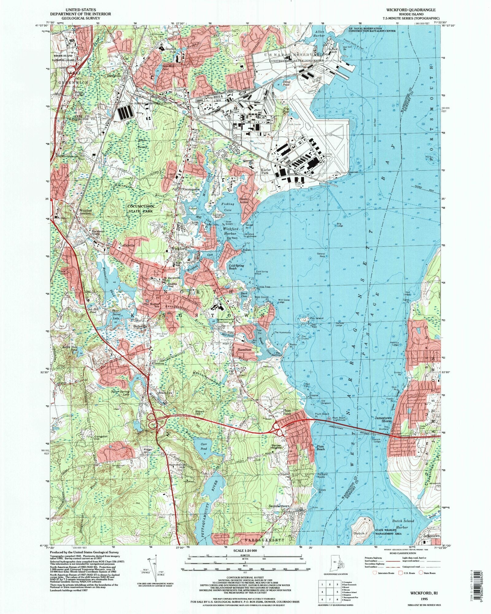 Classic USGS Wickford Rhode Island 7.5'x7.5' Topo Map – MyTopo Map Store