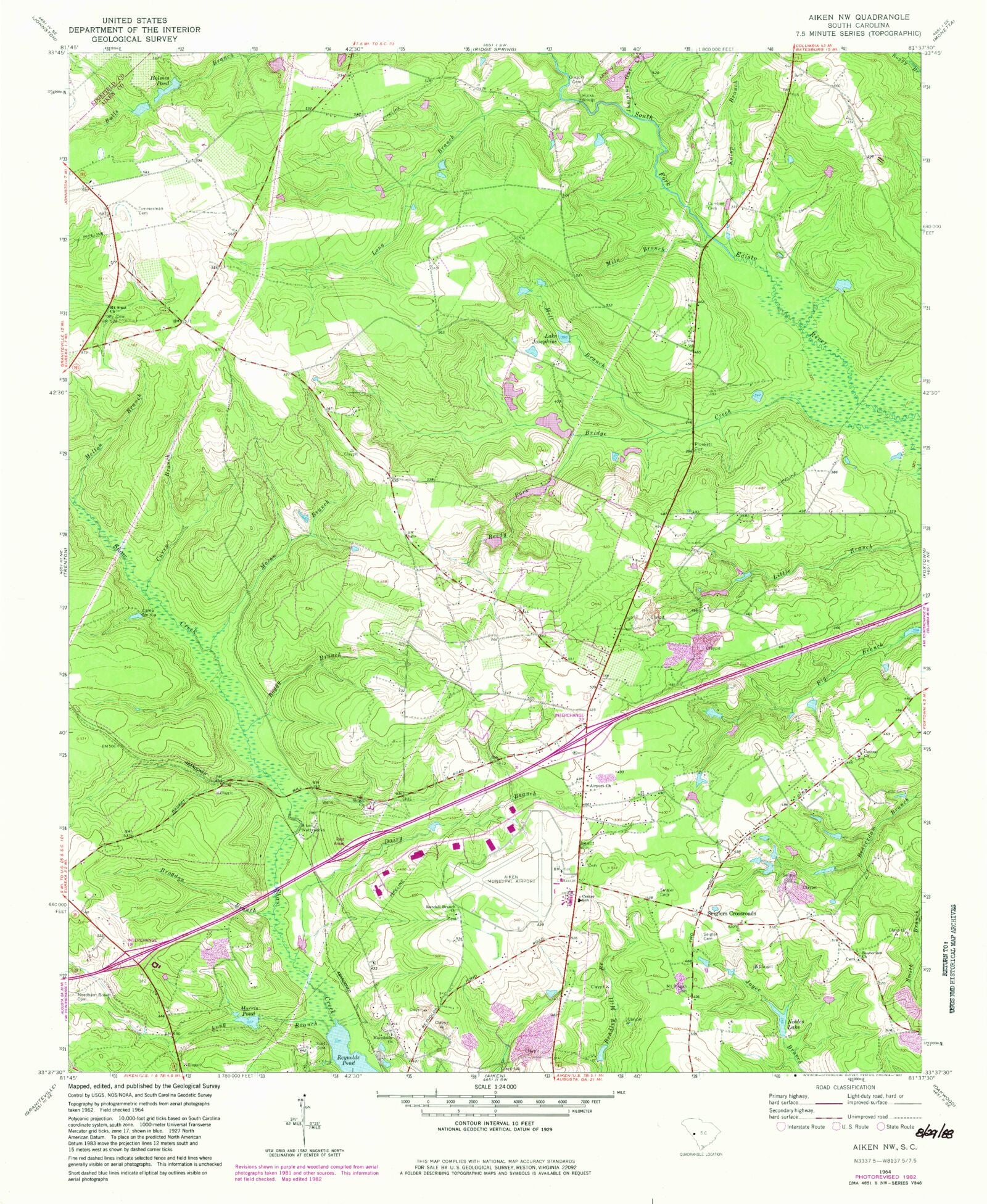 Classic USGS Aiken NW South Carolina 7.5'x7.5' Topo Map – MyTopo Map Store