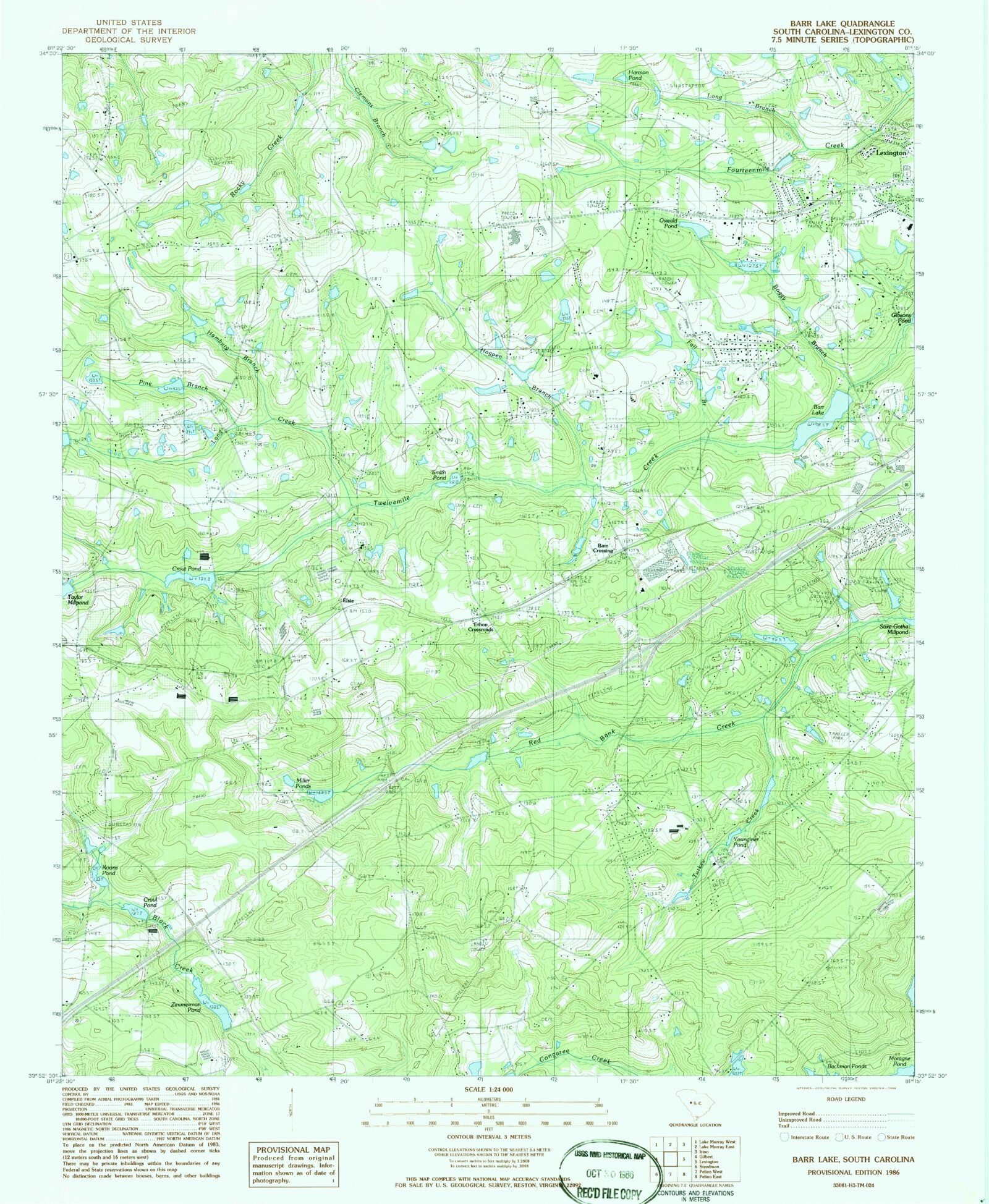 Classic USGS Barr Lake South Carolina 7.5'x7.5' Topo Map – MyTopo Map Store