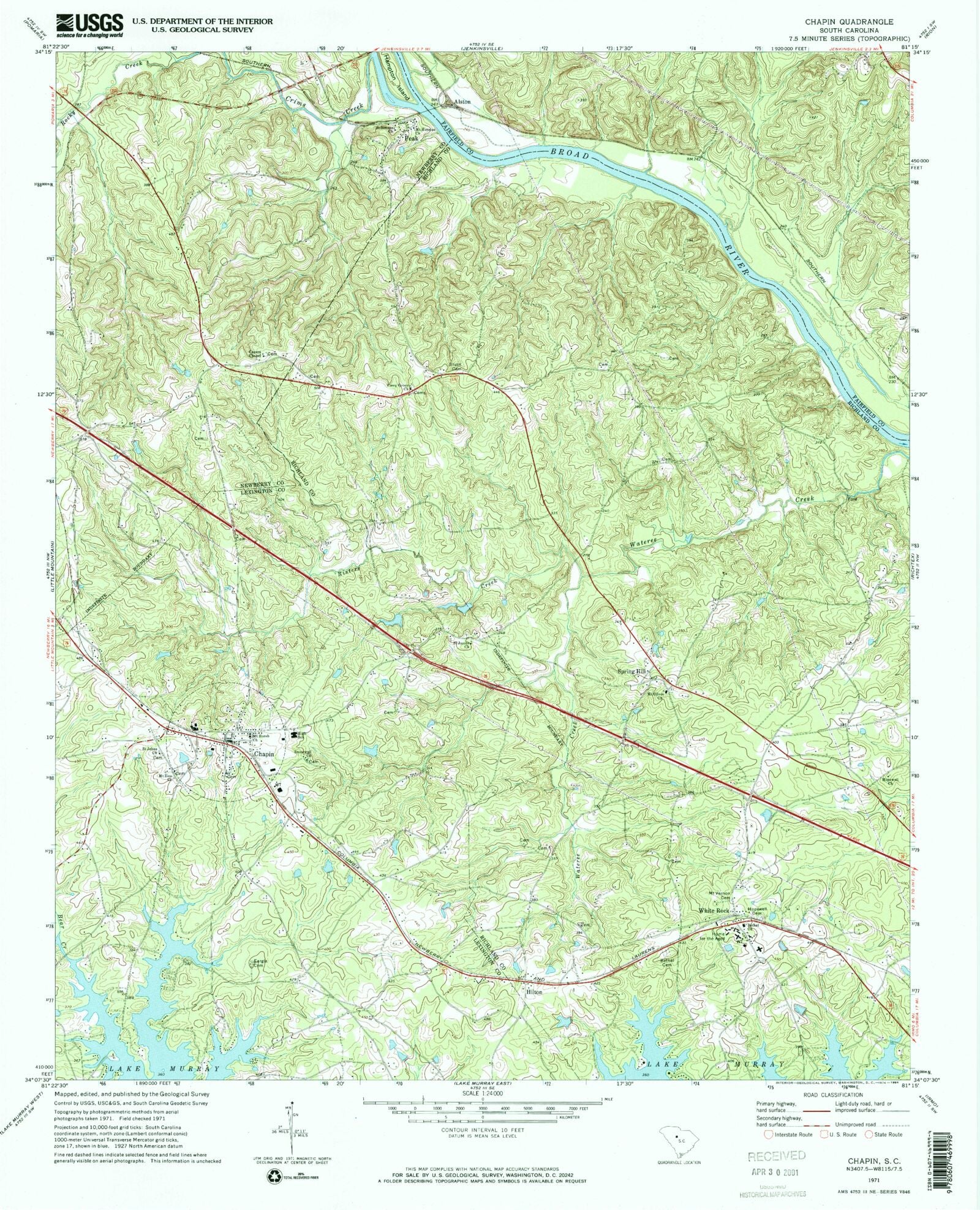 Classic USGS Chapin South Carolina 7.5'x7.5' Topo Map – MyTopo Map Store