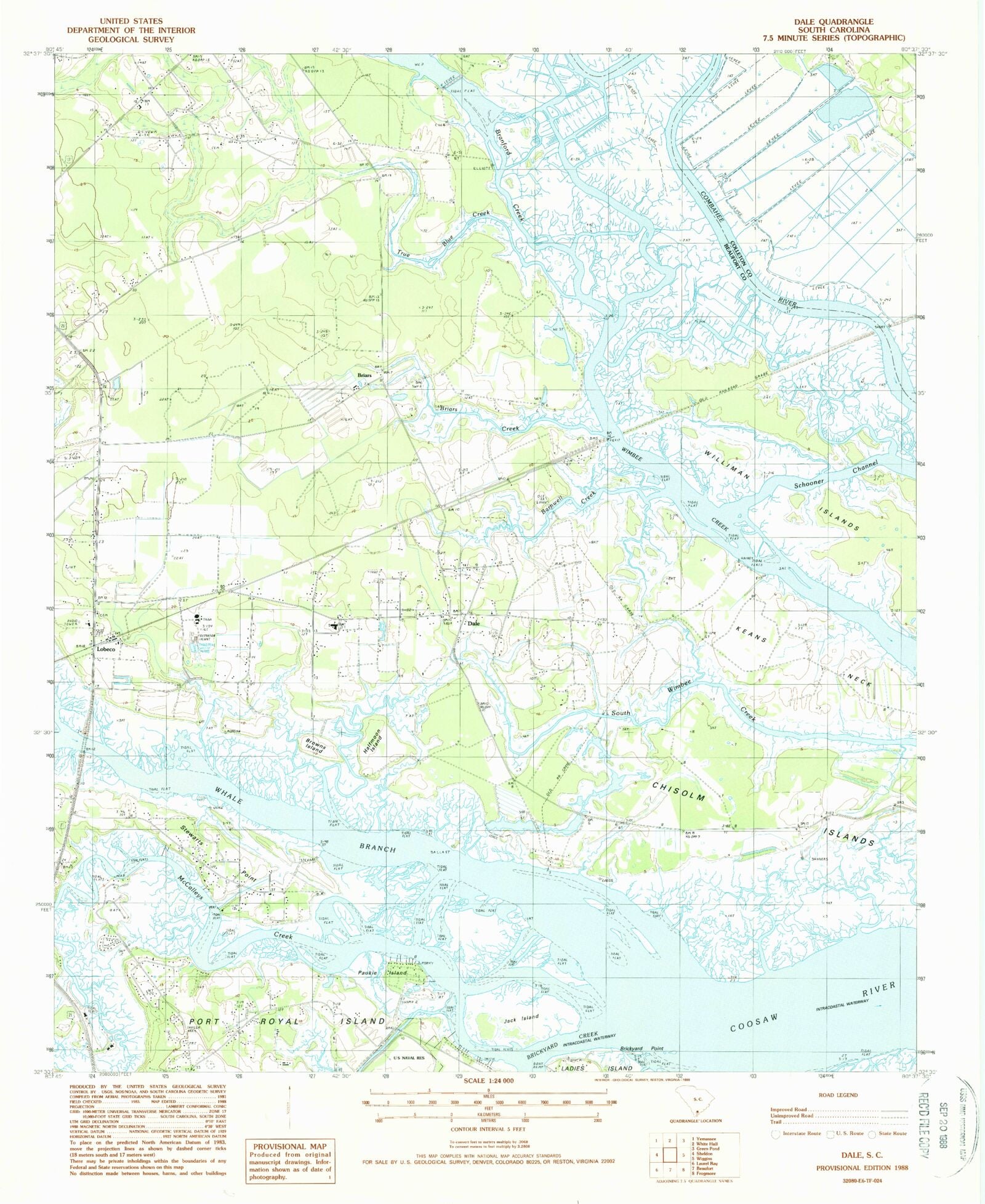 Classic USGS Dale South Carolina 7.5'x7.5' Topo Map – MyTopo Map Store