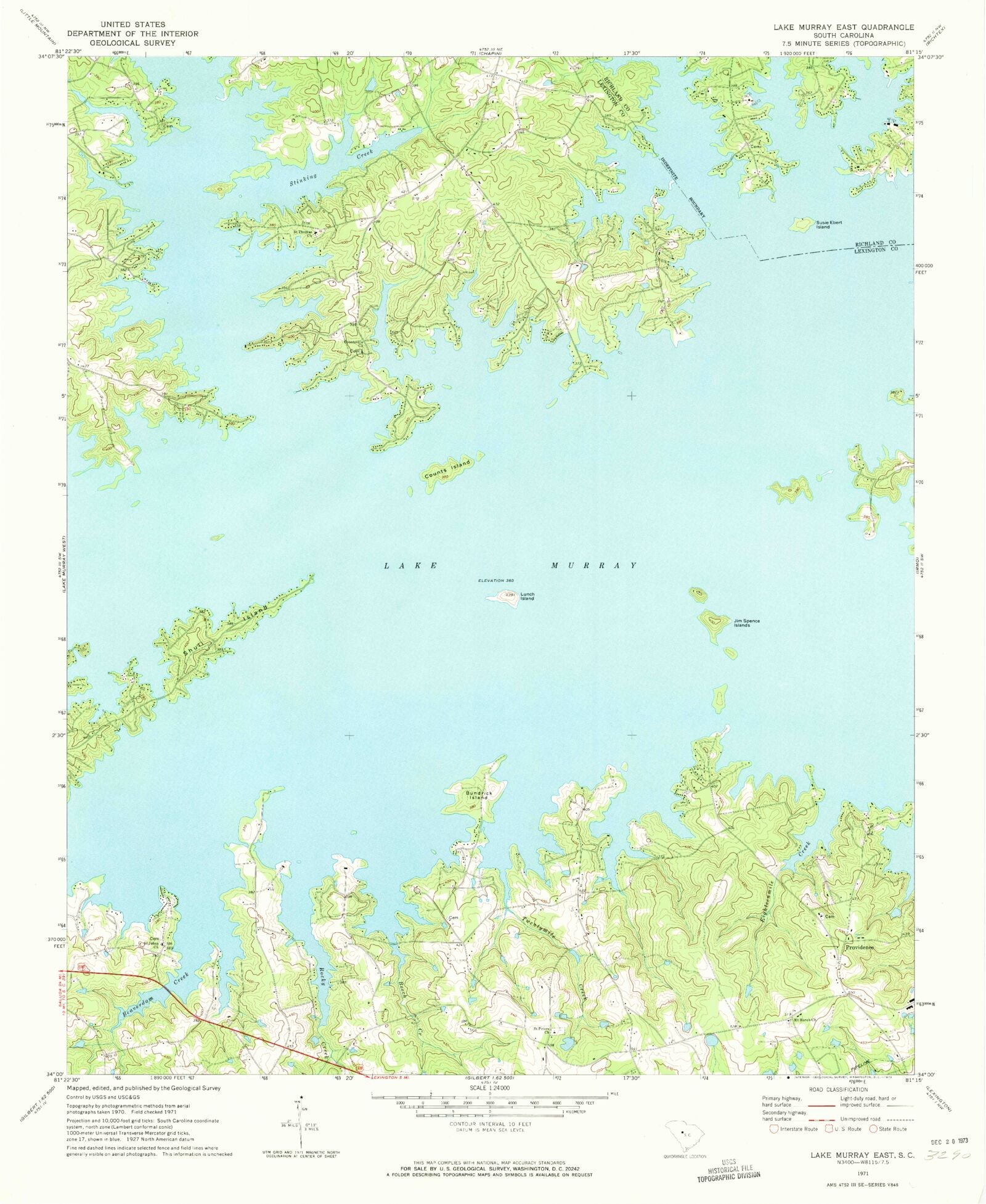 Classic USGS Lake Murray East South Carolina 7.5'x7.5' Topo Map ...