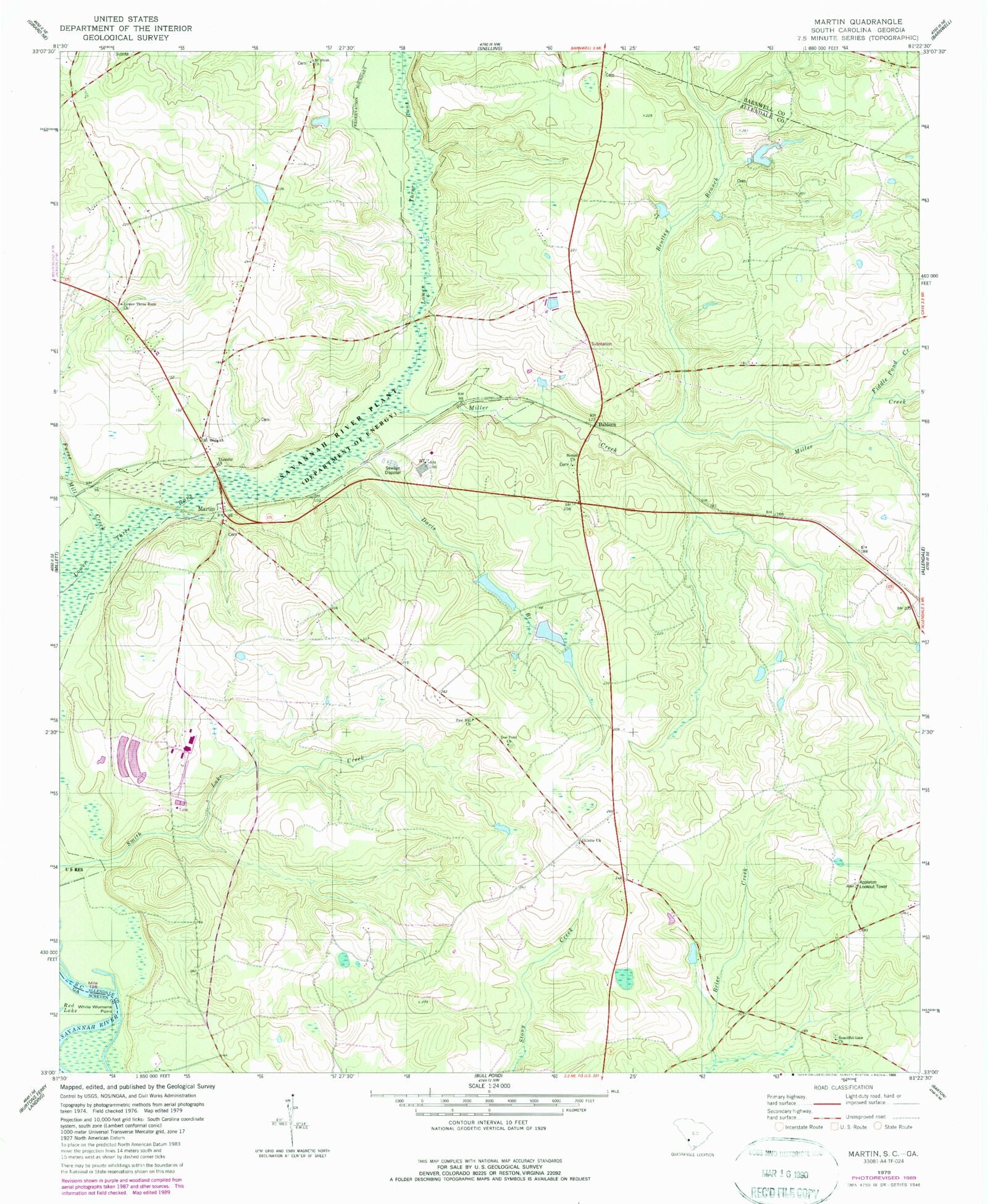 Classic USGS Martin South Carolina 7.5'x7.5' Topo Map – MyTopo Map Store