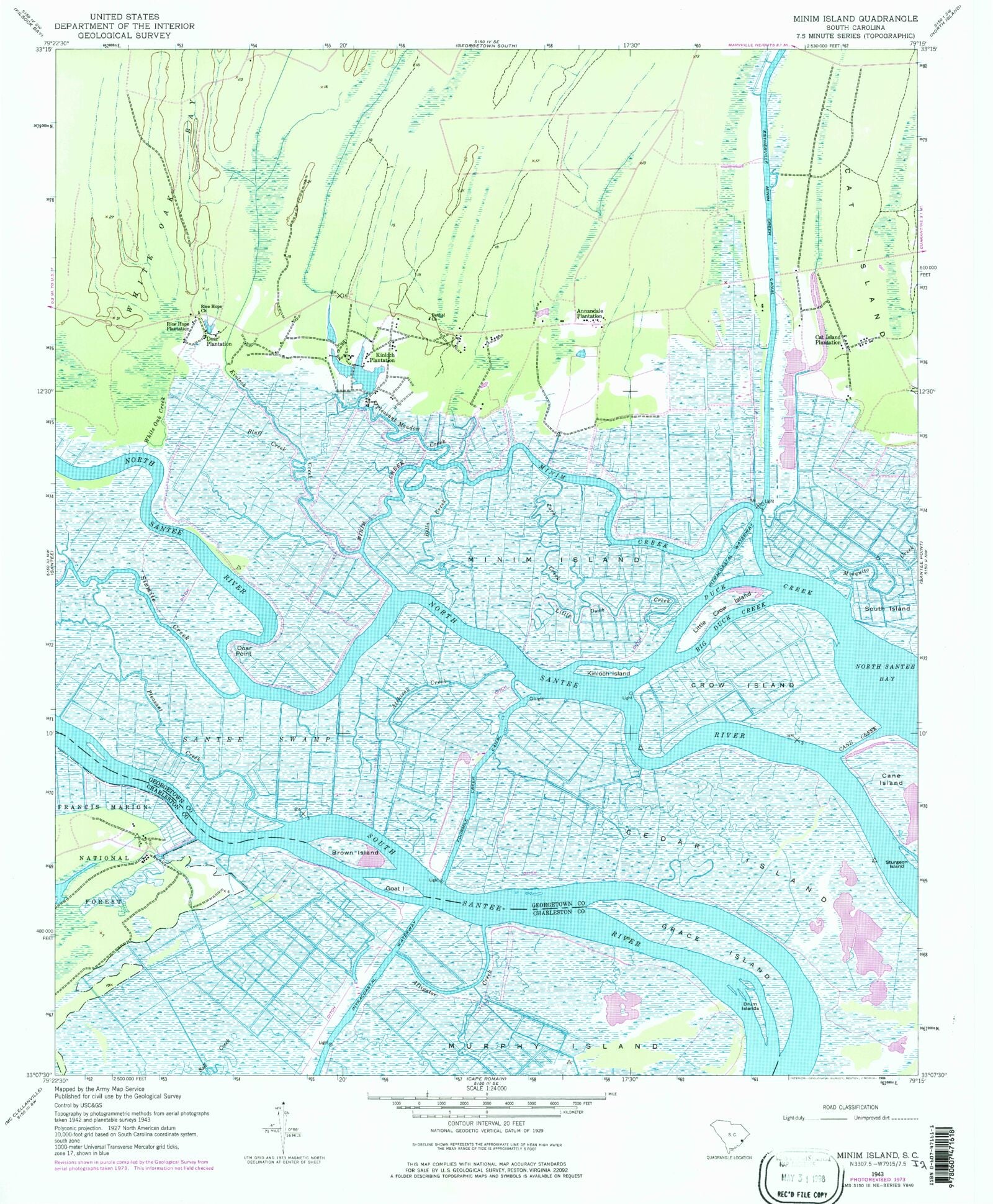 Classic USGS Minim Island South Carolina 7.5'x7.5' Topo Map – MyTopo ...