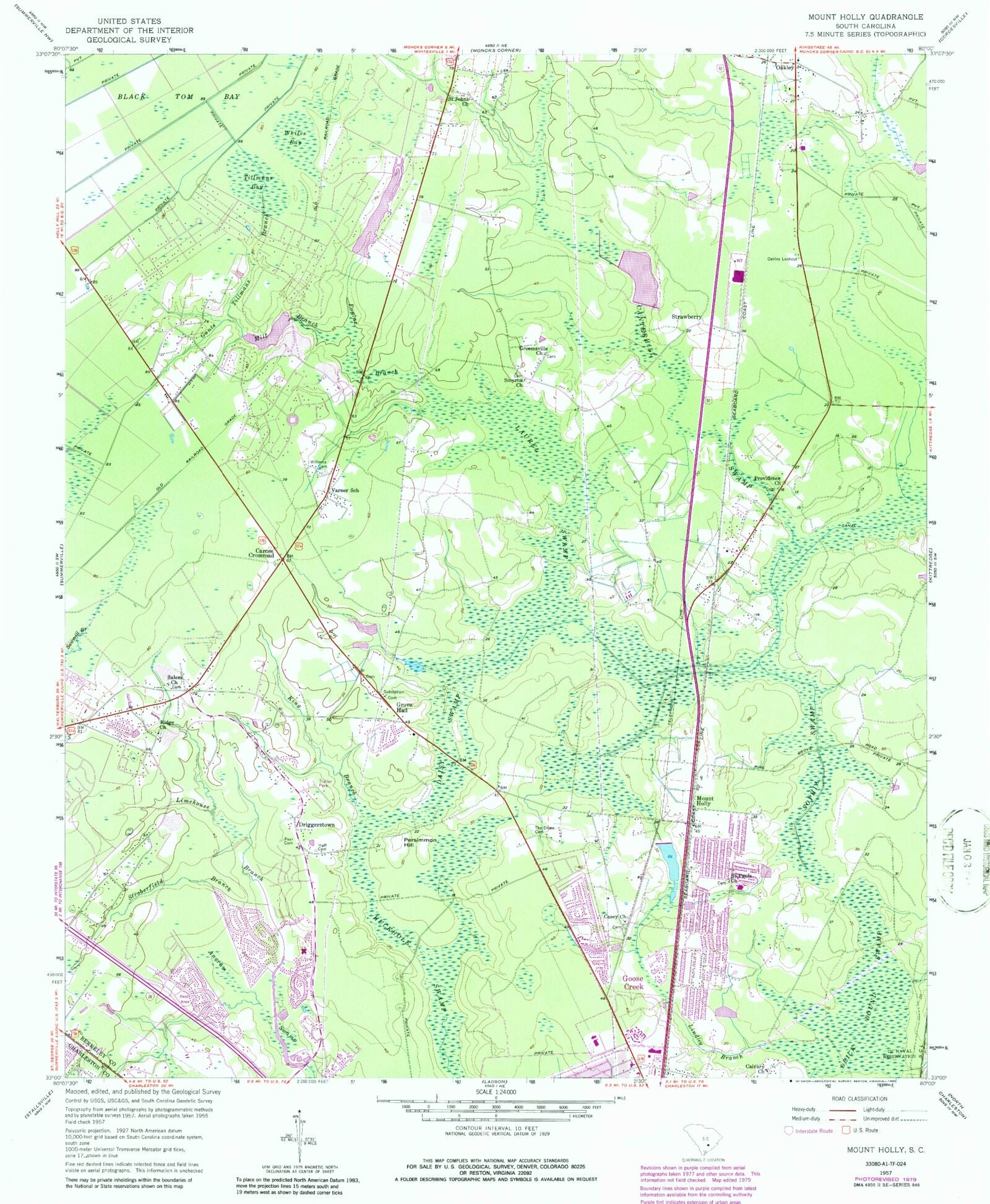 Classic USGS Mount Holly South Carolina 7.5'x7.5' Topo Map – MyTopo Map ...