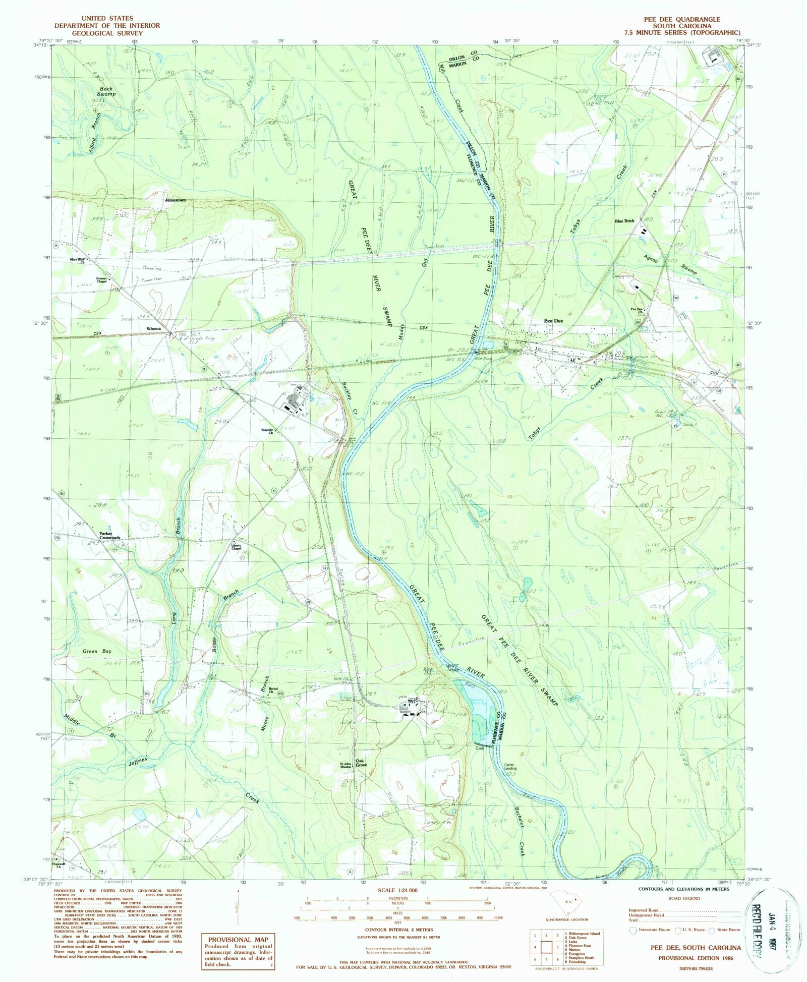 Classic USGS Pee Dee South Carolina 7.5'x7.5' Topo Map – MyTopo Map Store
