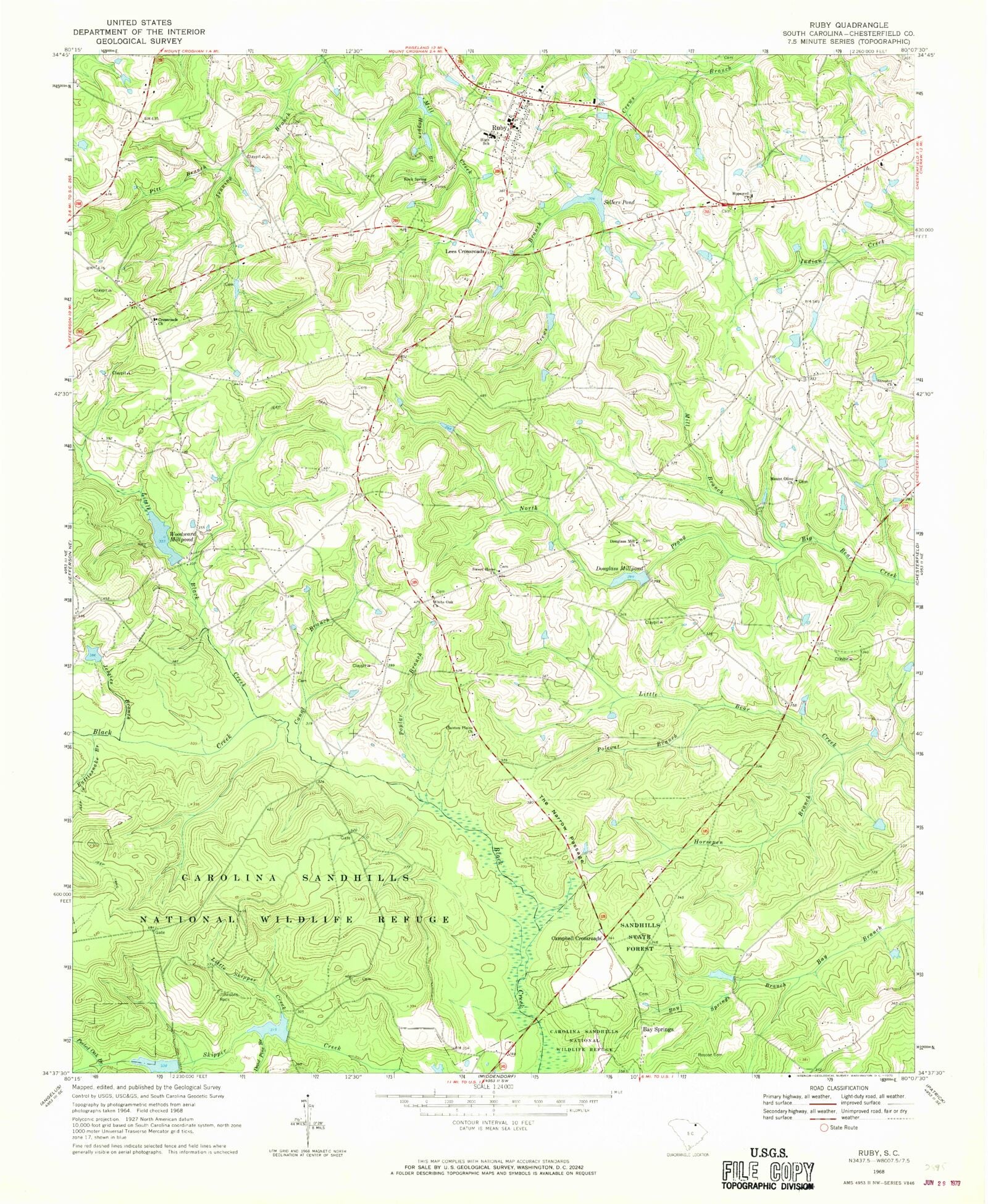 Classic USGS Ruby South Carolina 7.5'x7.5' Topo Map – MyTopo Map Store