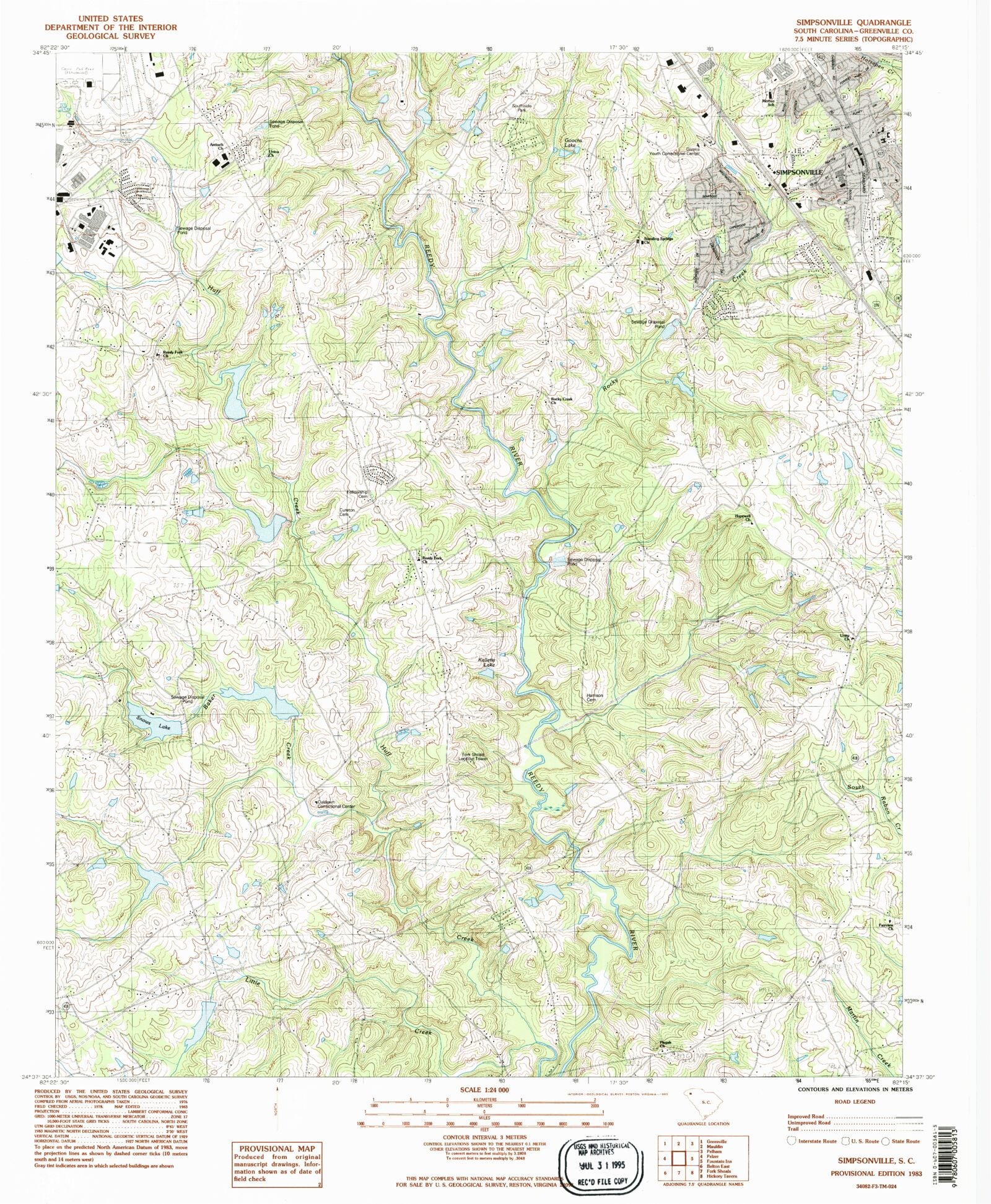 Classic USGS Simpsonville South Carolina 7.5'x7.5' Topo Map – MyTopo ...