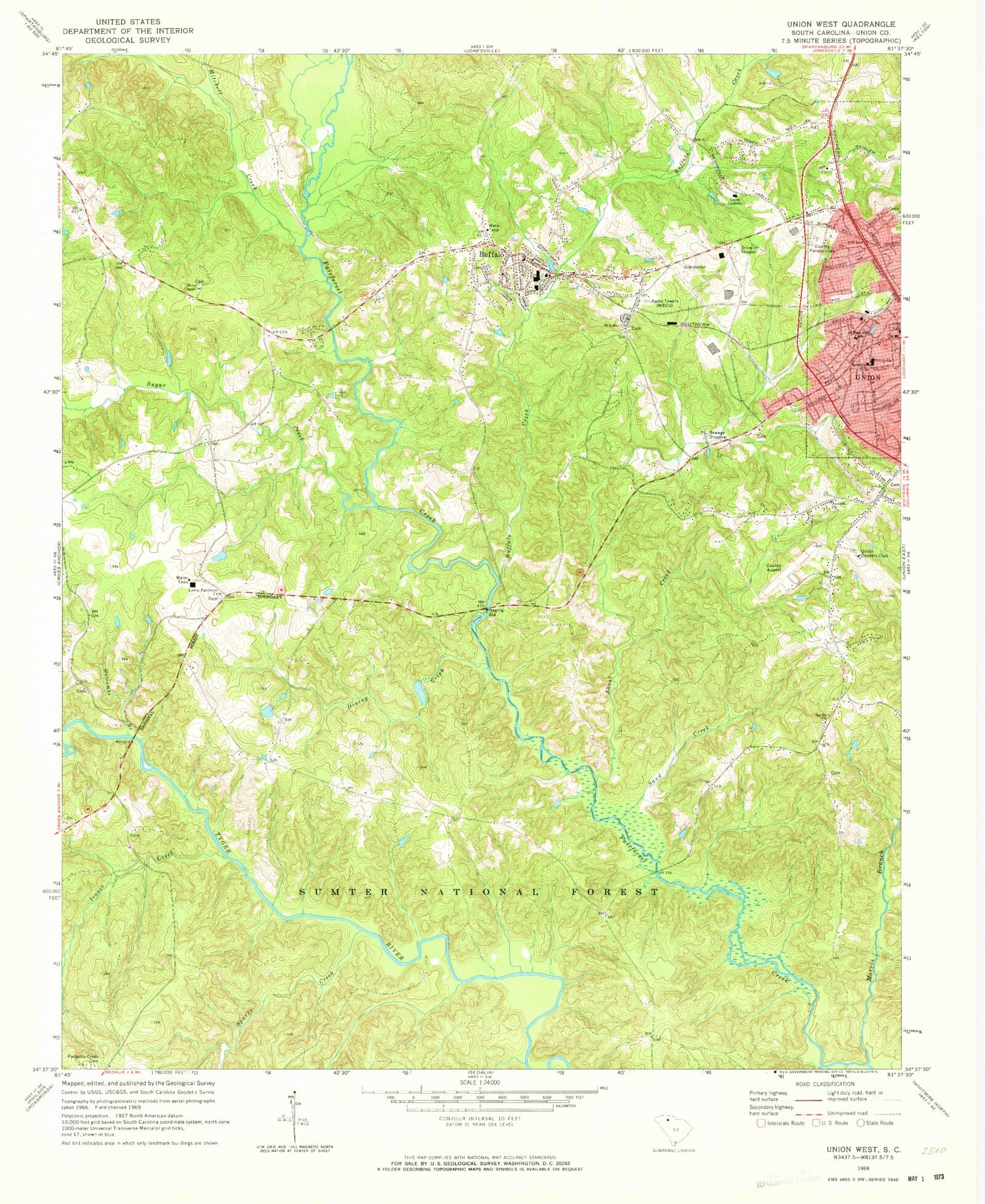 Classic USGS Union West South Carolina 7.5'x7.5' Topo Map – MyTopo Map ...