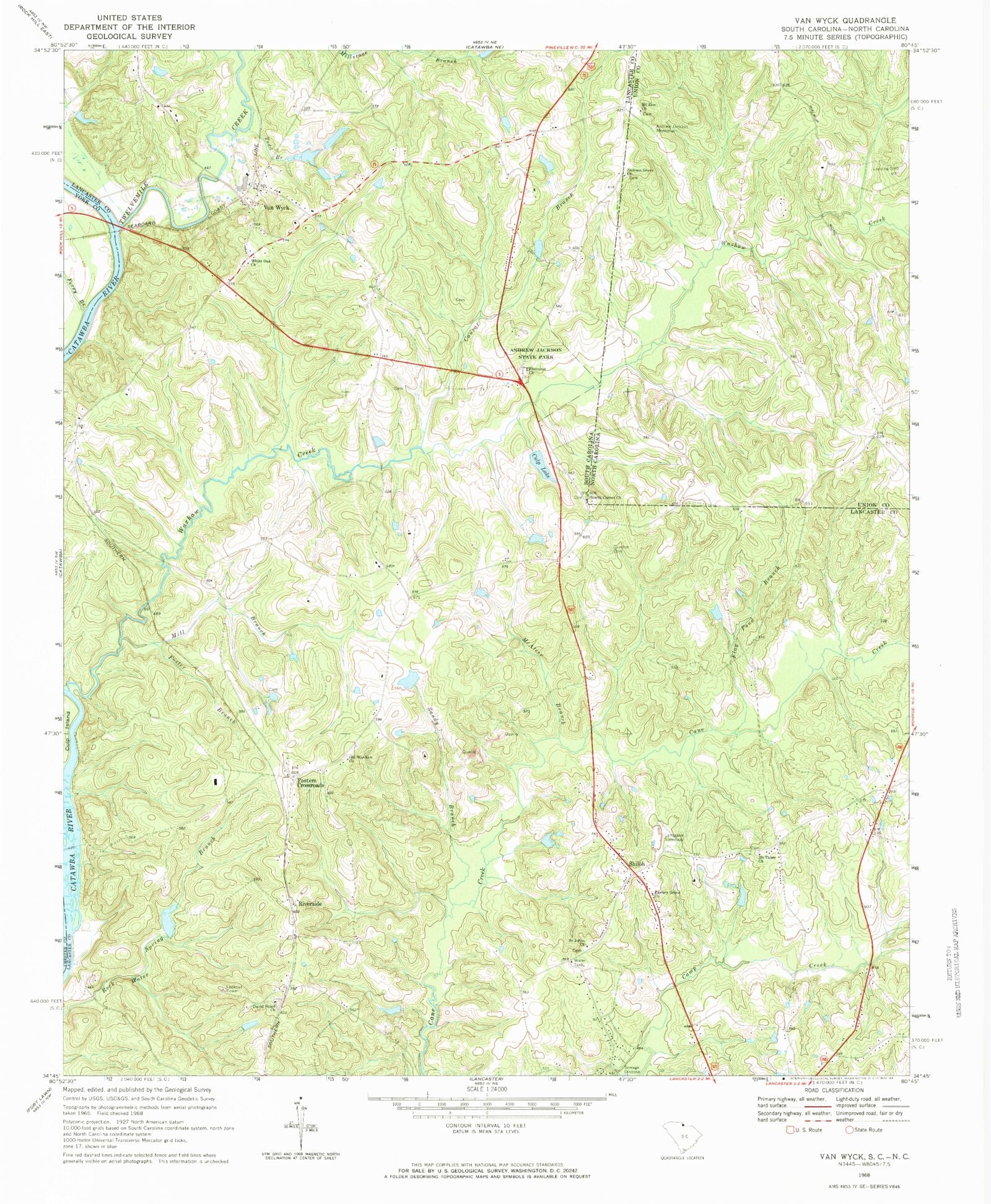 Classic USGS Van Wyck South Carolina 7.5'x7.5' Topo Map – MyTopo Map Store