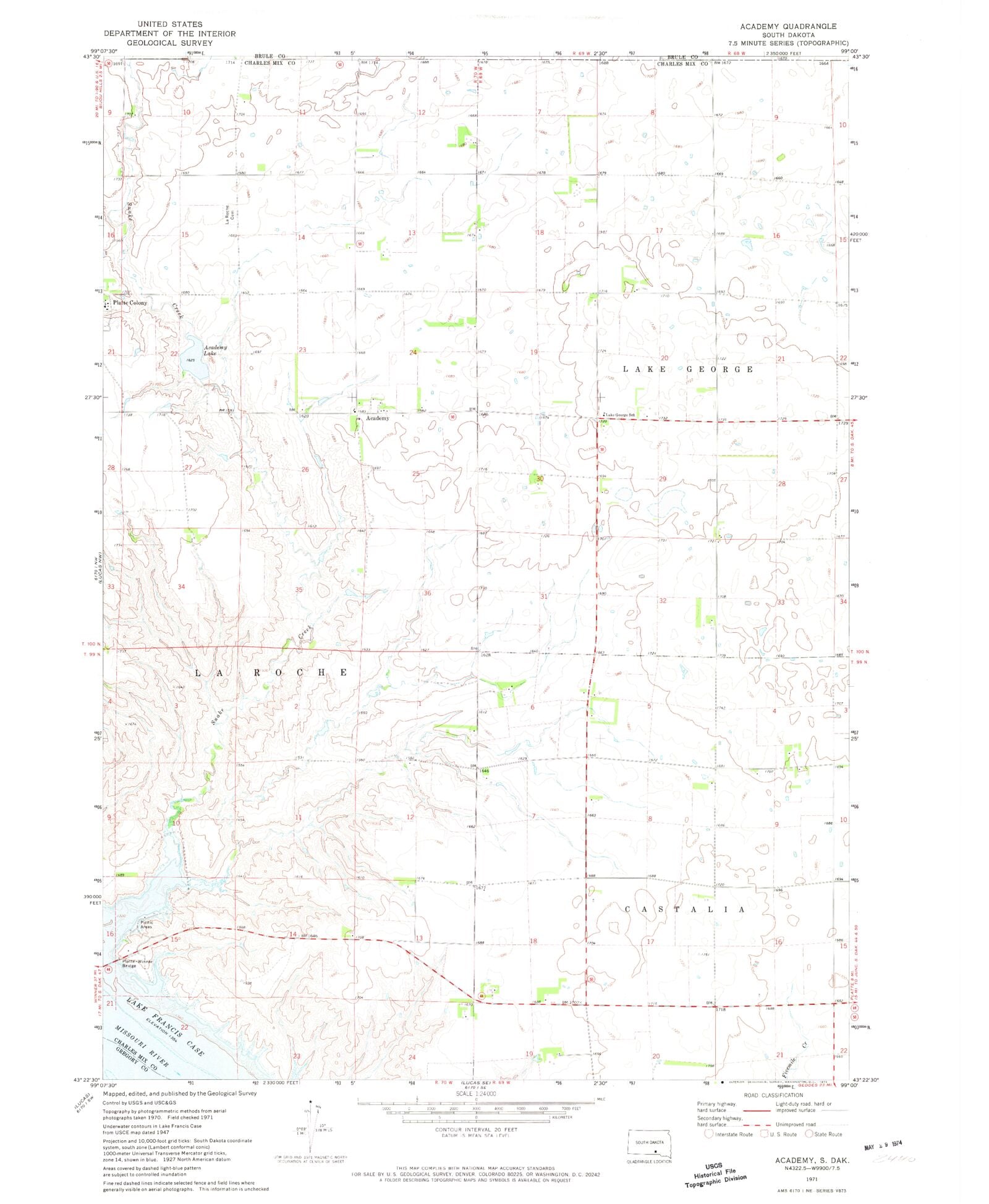 Classic USGS Academy South Dakota 7.5'x7.5' Topo Map – MyTopo Map Store