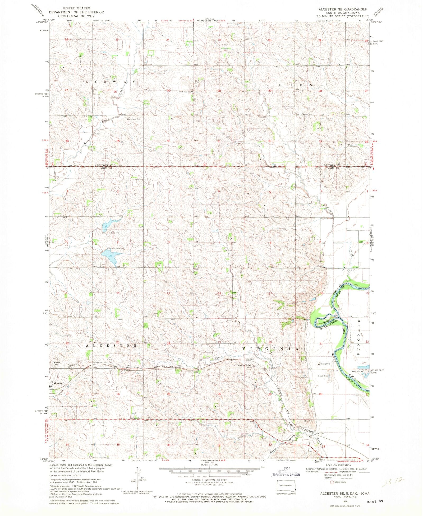 Classic USGS Alcester SE South Dakota 7.5'x7.5' Topo Map – MyTopo Map Store
