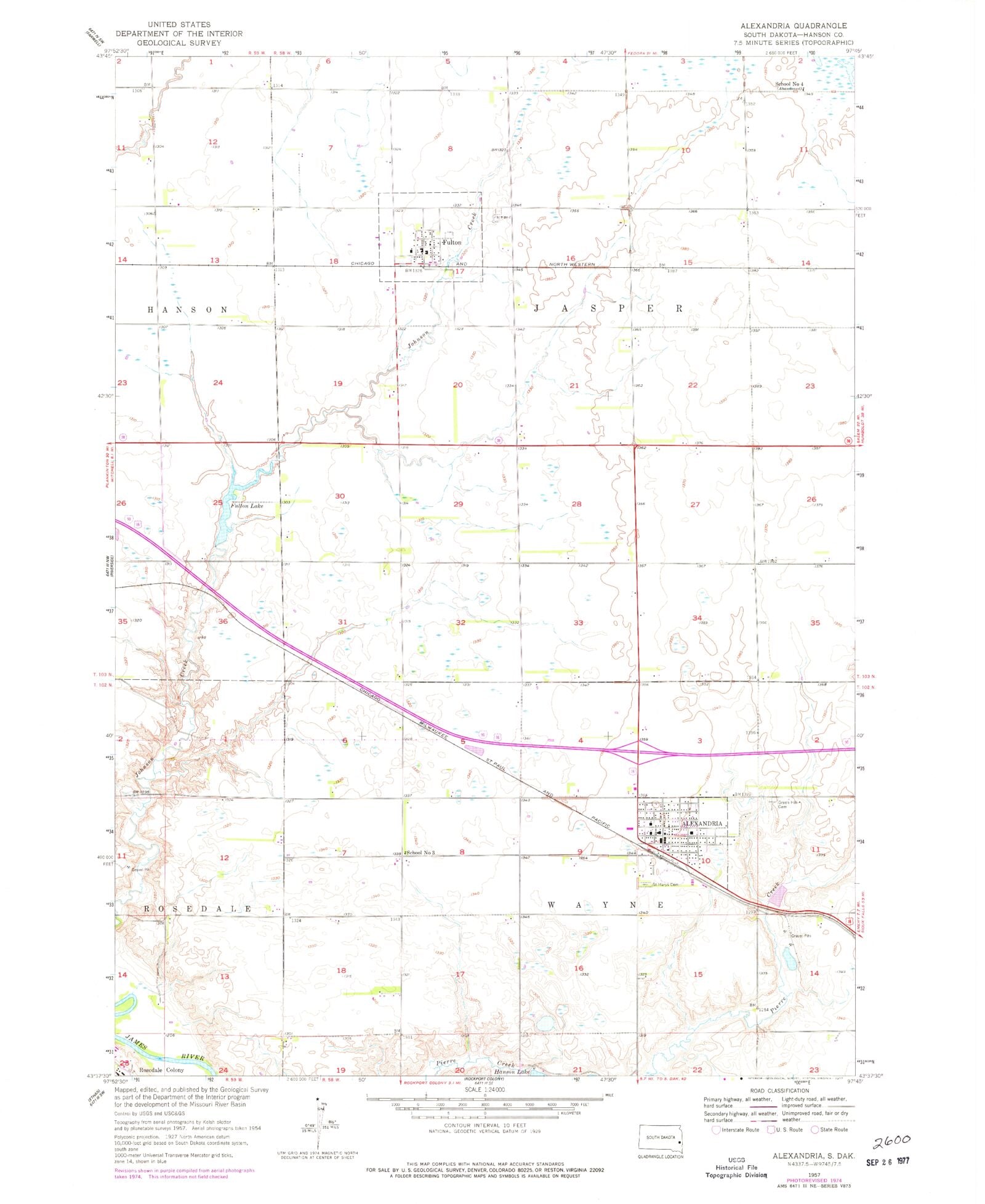 Classic USGS Alexandria South Dakota 7.5'x7.5' Topo Map – MyTopo Map Store
