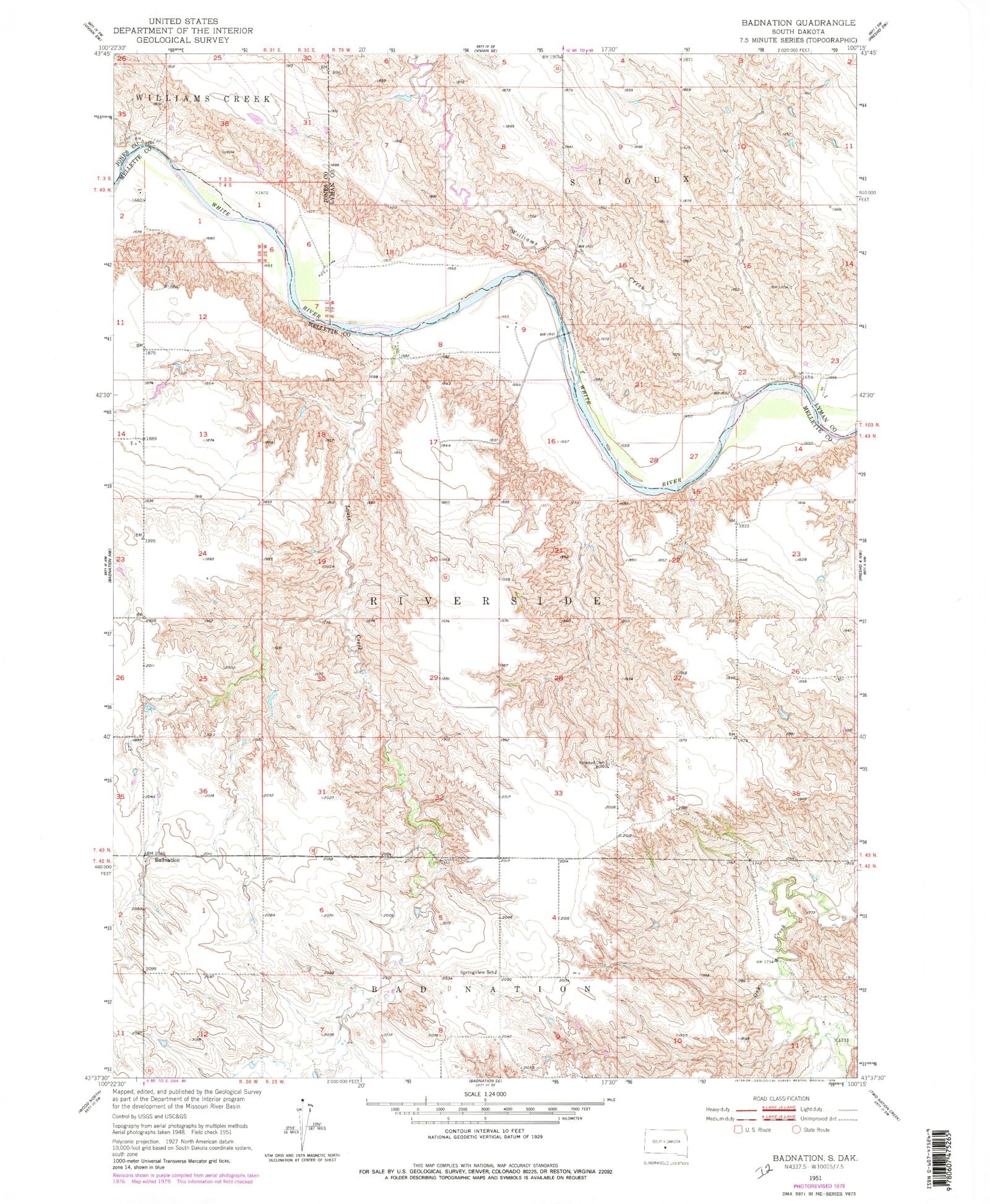 Classic USGS Badnation South Dakota 7.5'x7.5' Topo Map – MyTopo Map Store