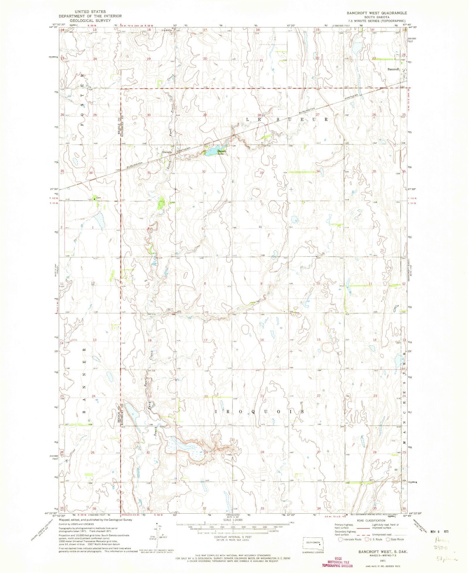 Classic USGS Bancroft West South Dakota 7.5'x7.5' Topo Map – MyTopo Map ...