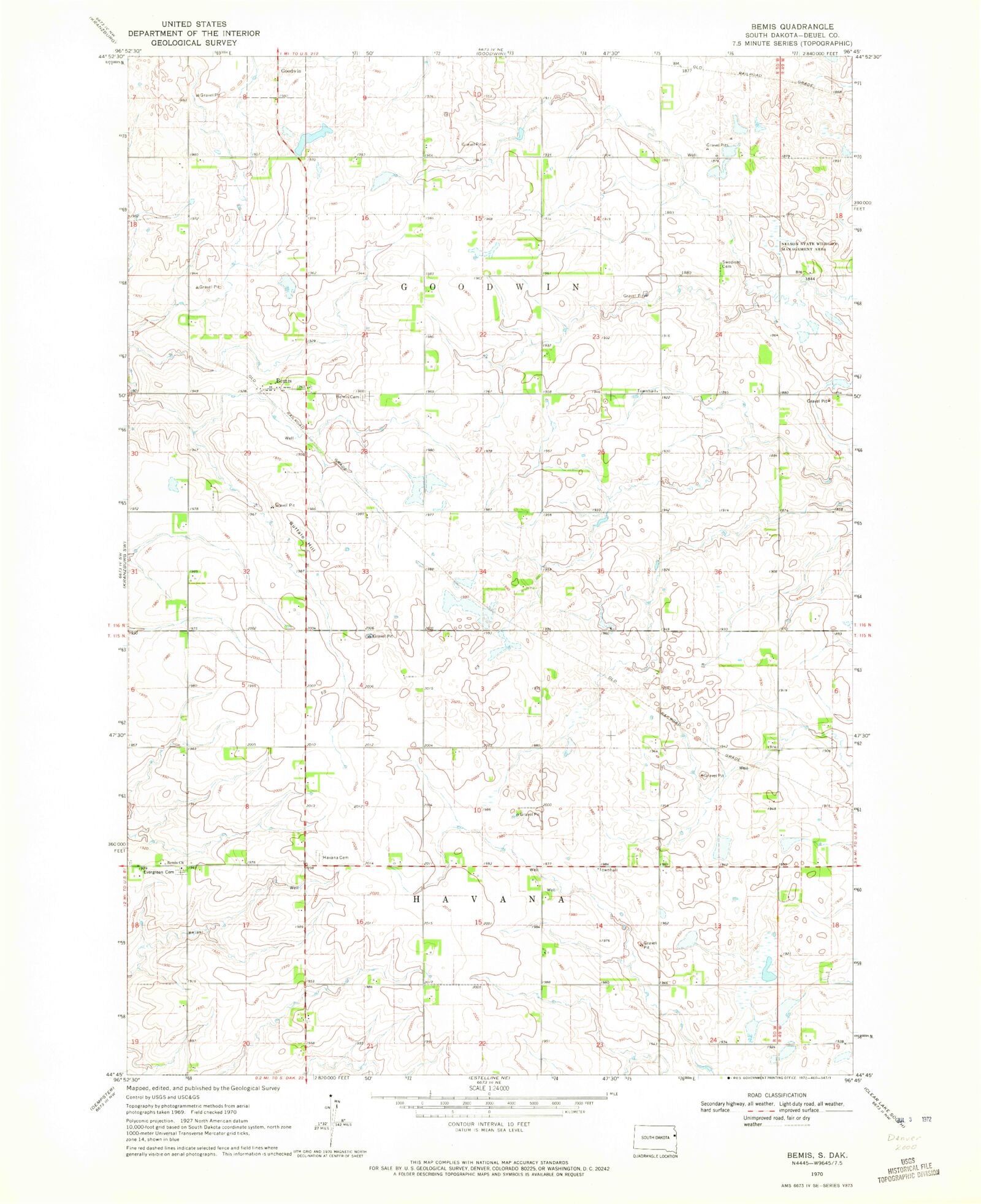 Classic USGS Bemis South Dakota 7.5'x7.5' Topo Map – MyTopo Map Store