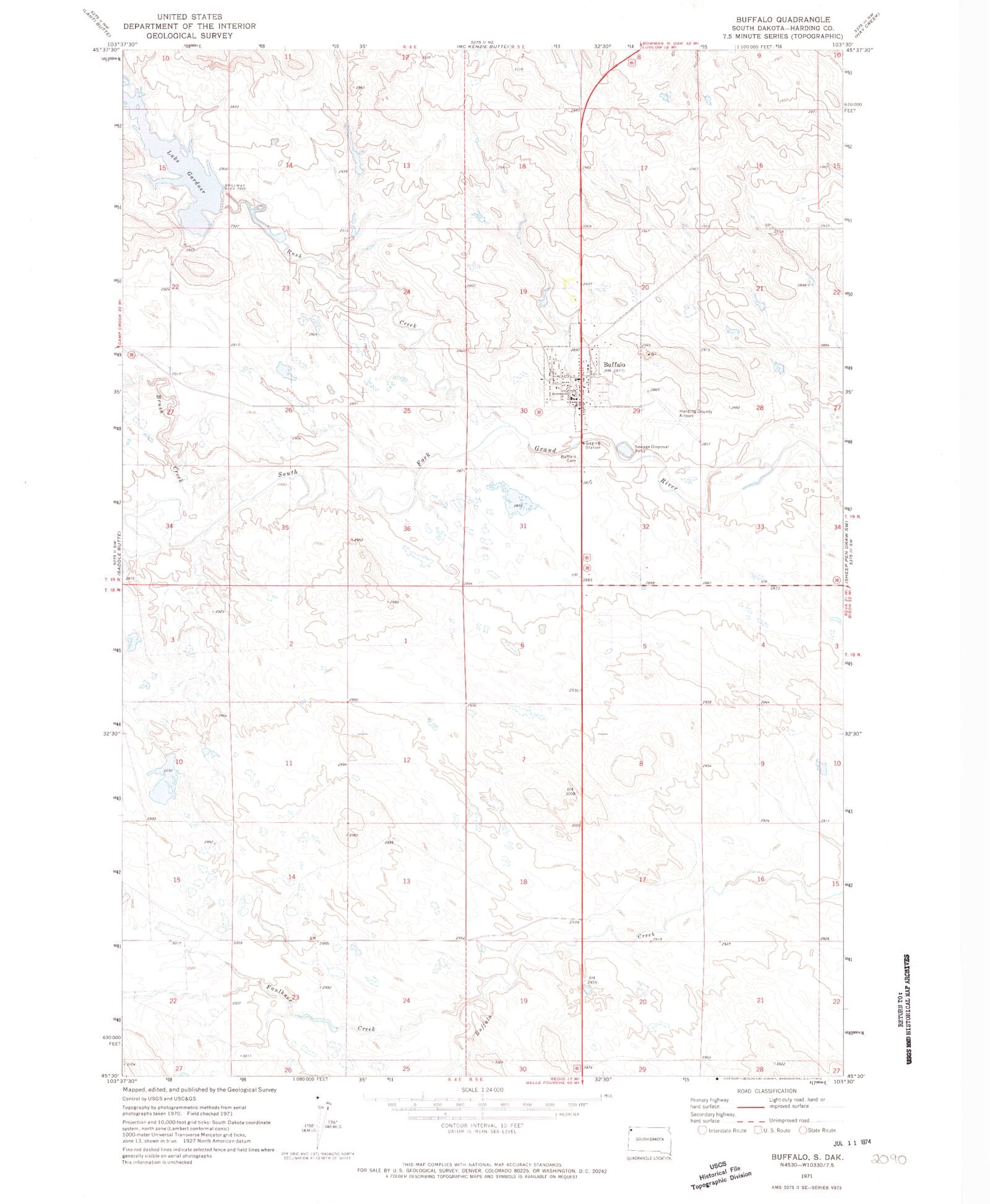 Classic USGS Buffalo South Dakota 7.5'x7.5' Topo Map – MyTopo Map Store