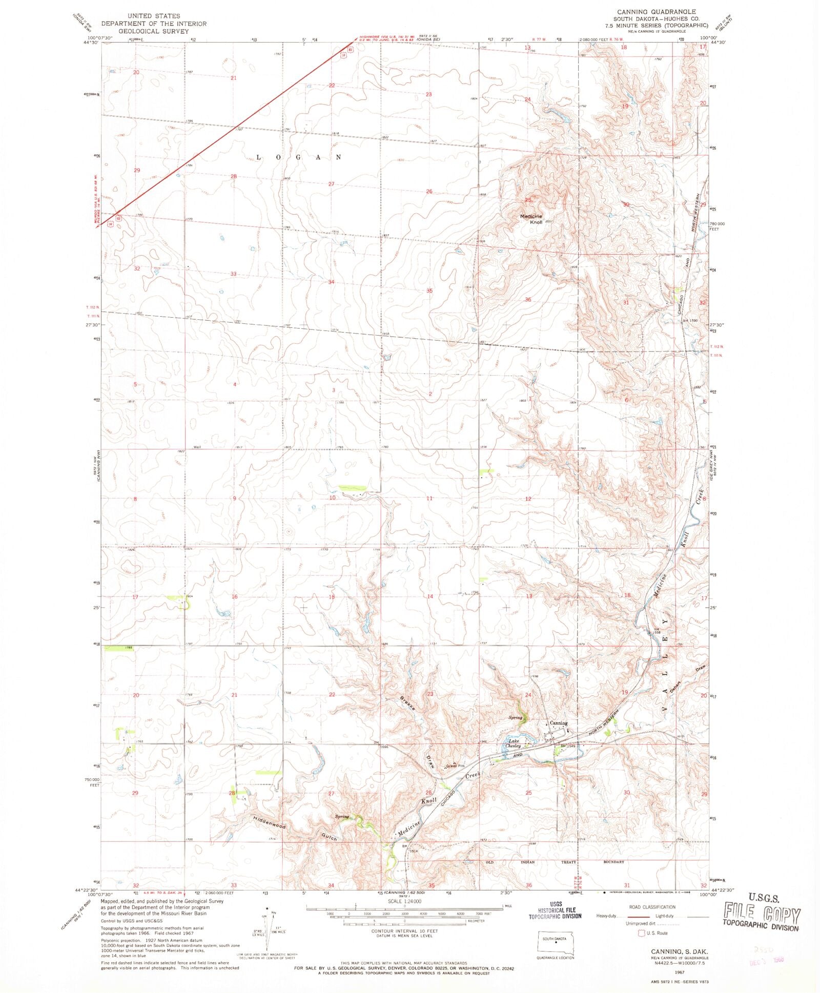 Classic USGS Canning South Dakota 7.5'x7.5' Topo Map – MyTopo Map Store