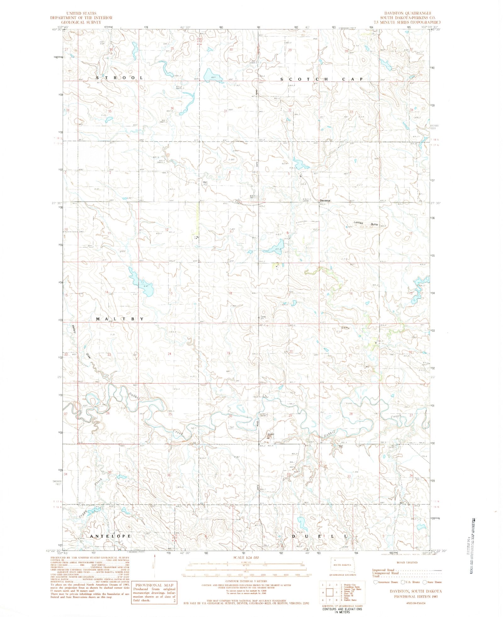 Classic USGS Daviston South Dakota 7.5'x7.5' Topo Map – MyTopo Map Store