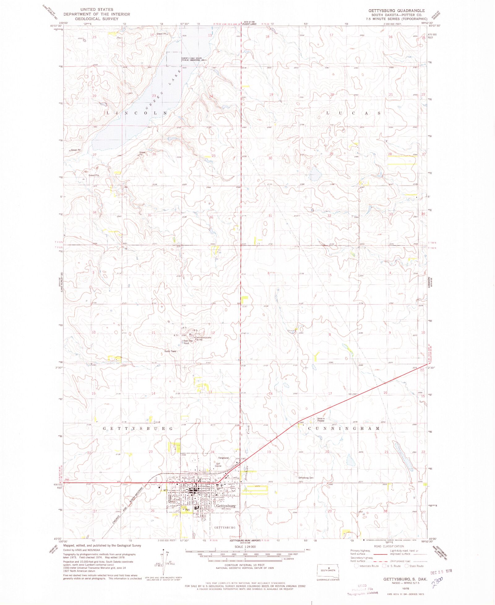 Classic USGS Gettysburg South Dakota 7.5'x7.5' Topo Map – MyTopo Map Store