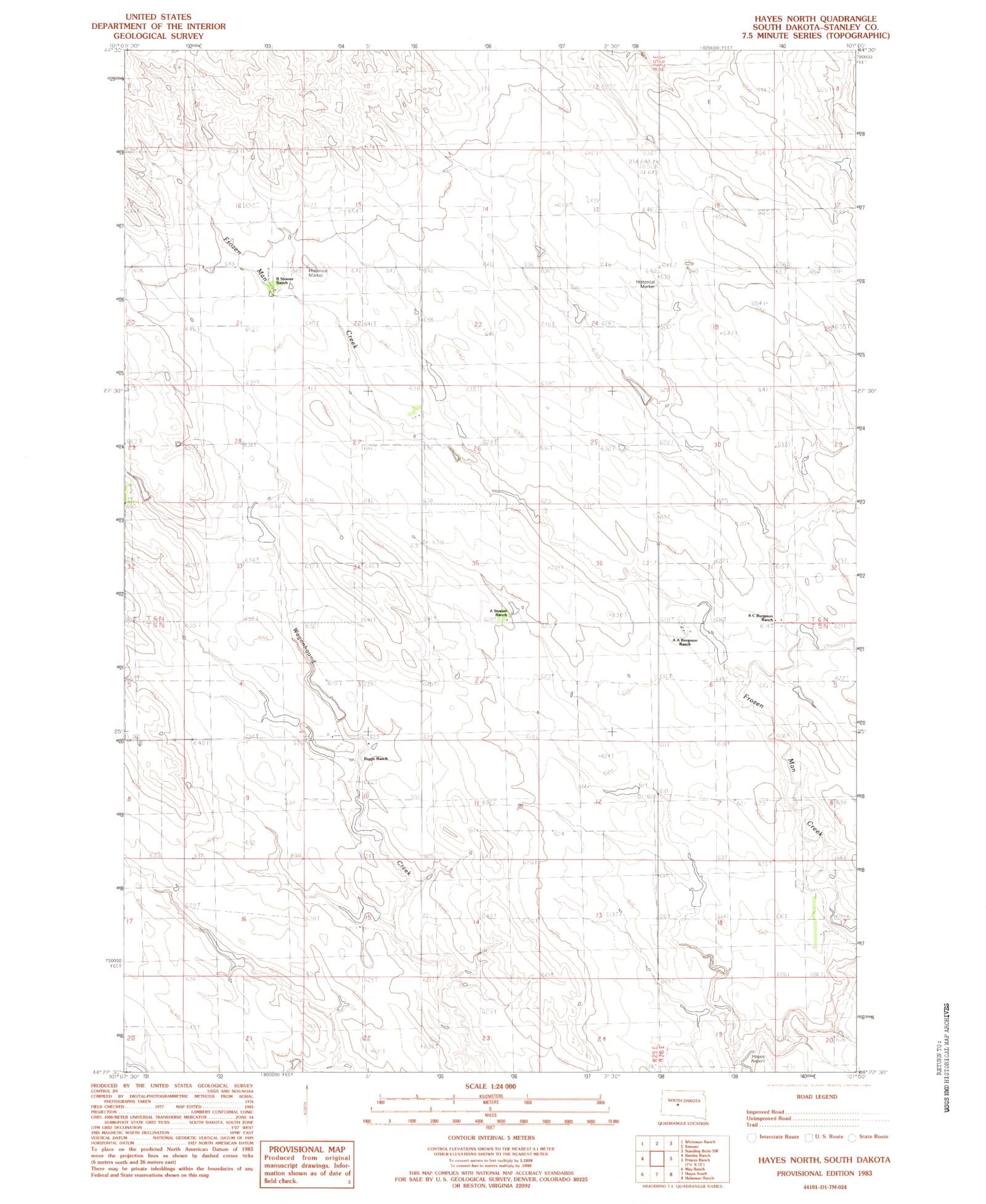 Classic USGS Hayes North South Dakota 7.5'x7.5' Topo Map – MyTopo Map Store